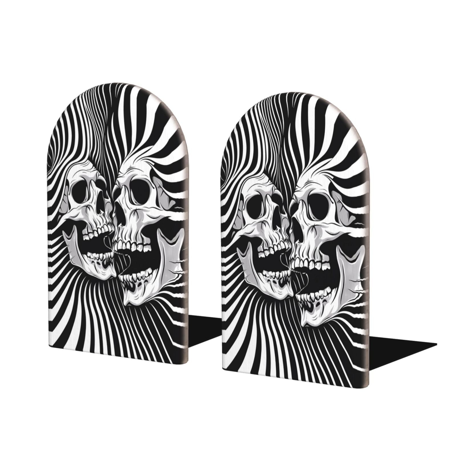 Naloa Psychedelic Skull Illusion Art Wood Non-Skid Bookend for Shelves ...