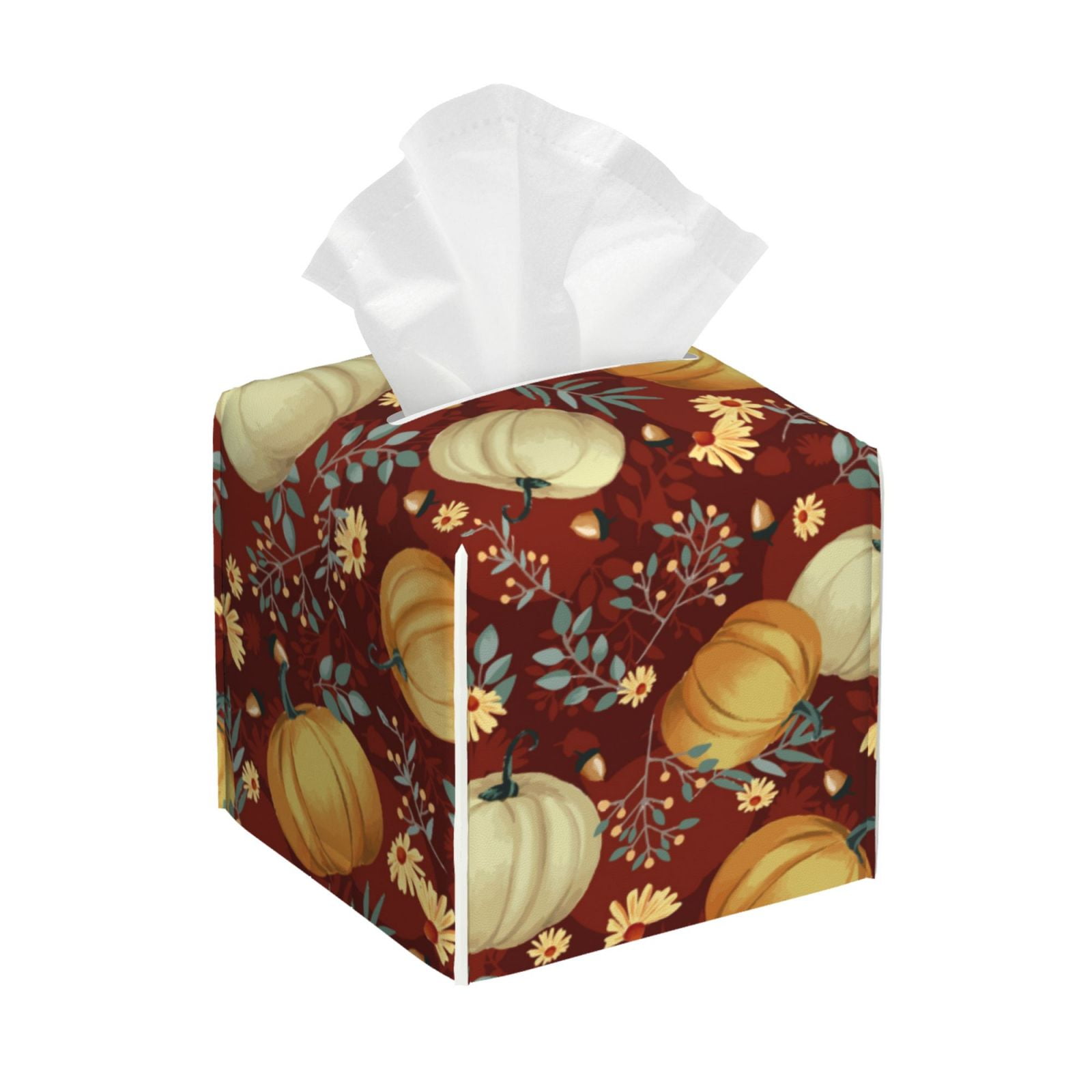 Naloa Pumpkin Leaf Daisy Tissue Box Cover Leather Tissue Holder Square ...