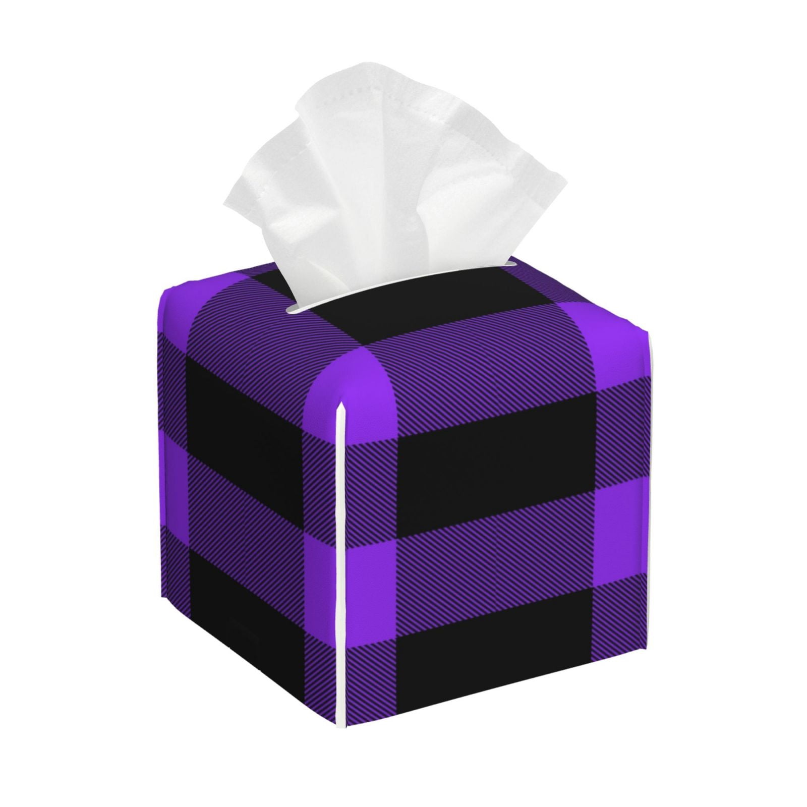 Naloa Purple Buffalo Plaid Tissue Box CoverLeather Tissue Holder Square ...