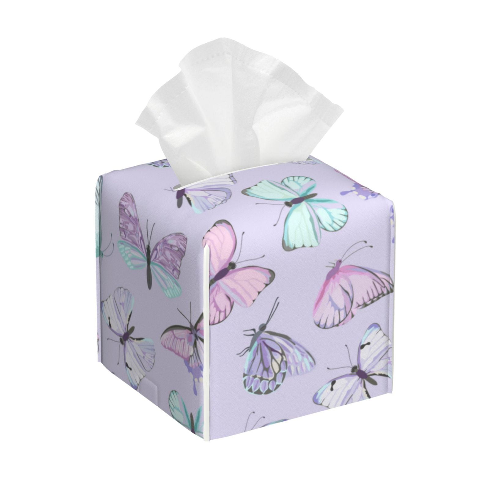 Naloa Purple Butterfly Tissue Box CoverLeather Tissue Holder Square ...