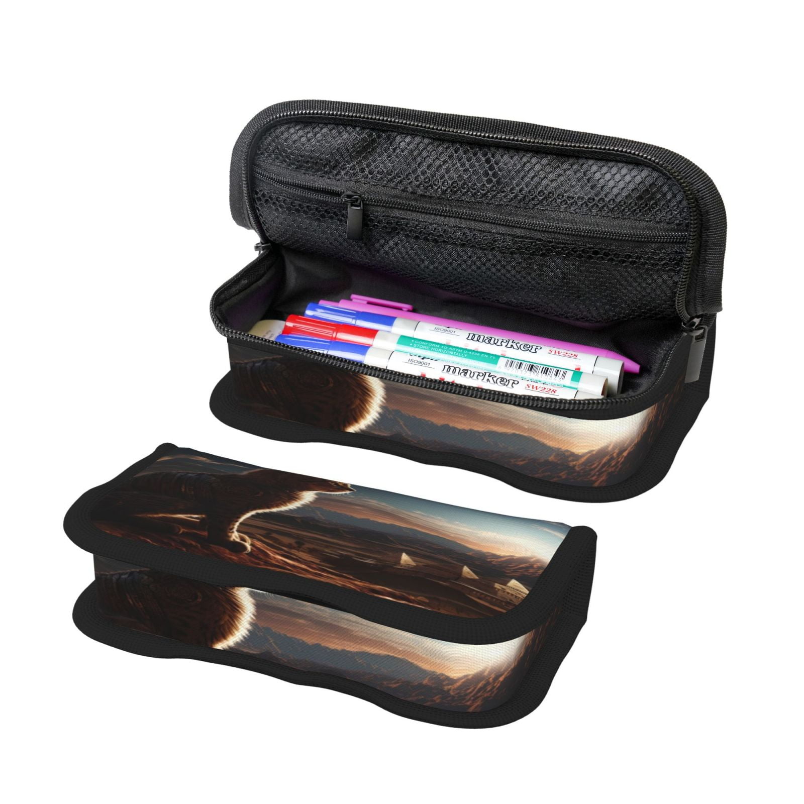 Naloa Pyramid Desert Cat Big Capacity Pencil Pen Case Office College ...