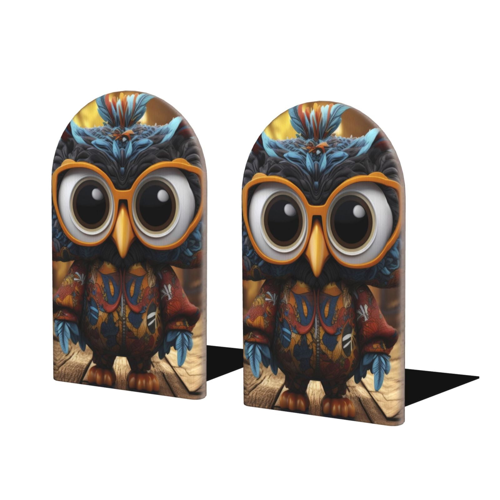 Naloa Quirky Owl With Glasses Wood Non-Skid Bookend for Shelves,Book ...