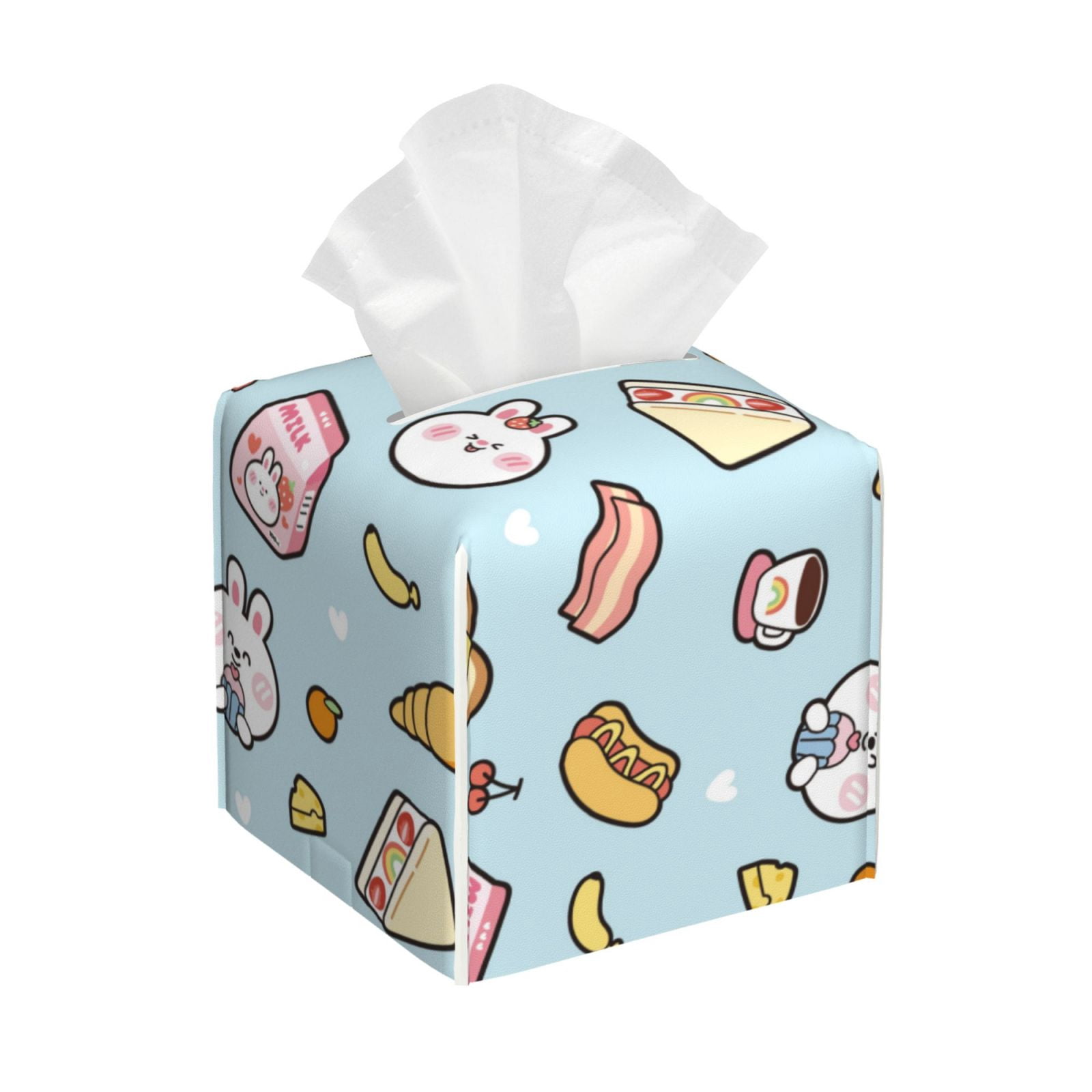 Naloa Rabbit Burger Coffee Tissue Box CoverLeather Tissue Holder Square ...