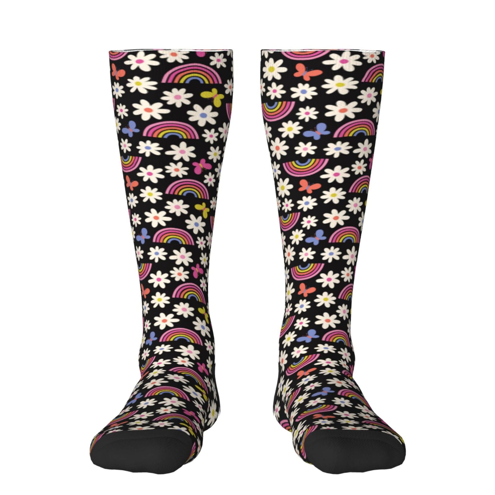 Naloa Rainbow Flowers Thigh High Socks Extra Long Stretchy Sock Women ...