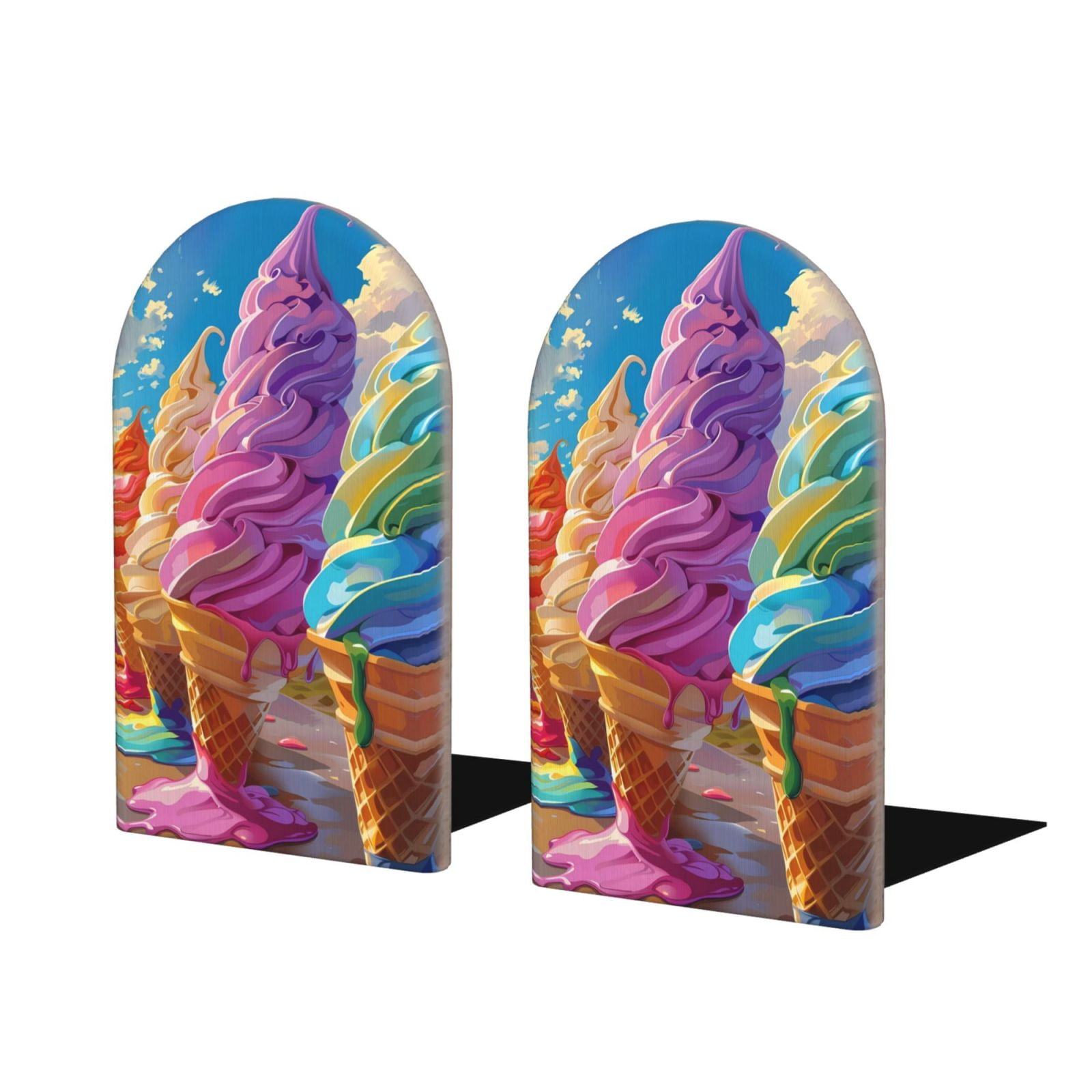 Naloa Rainbow Melting Ice Cream Wood Non-Skid Bookend for Shelves,Book ...