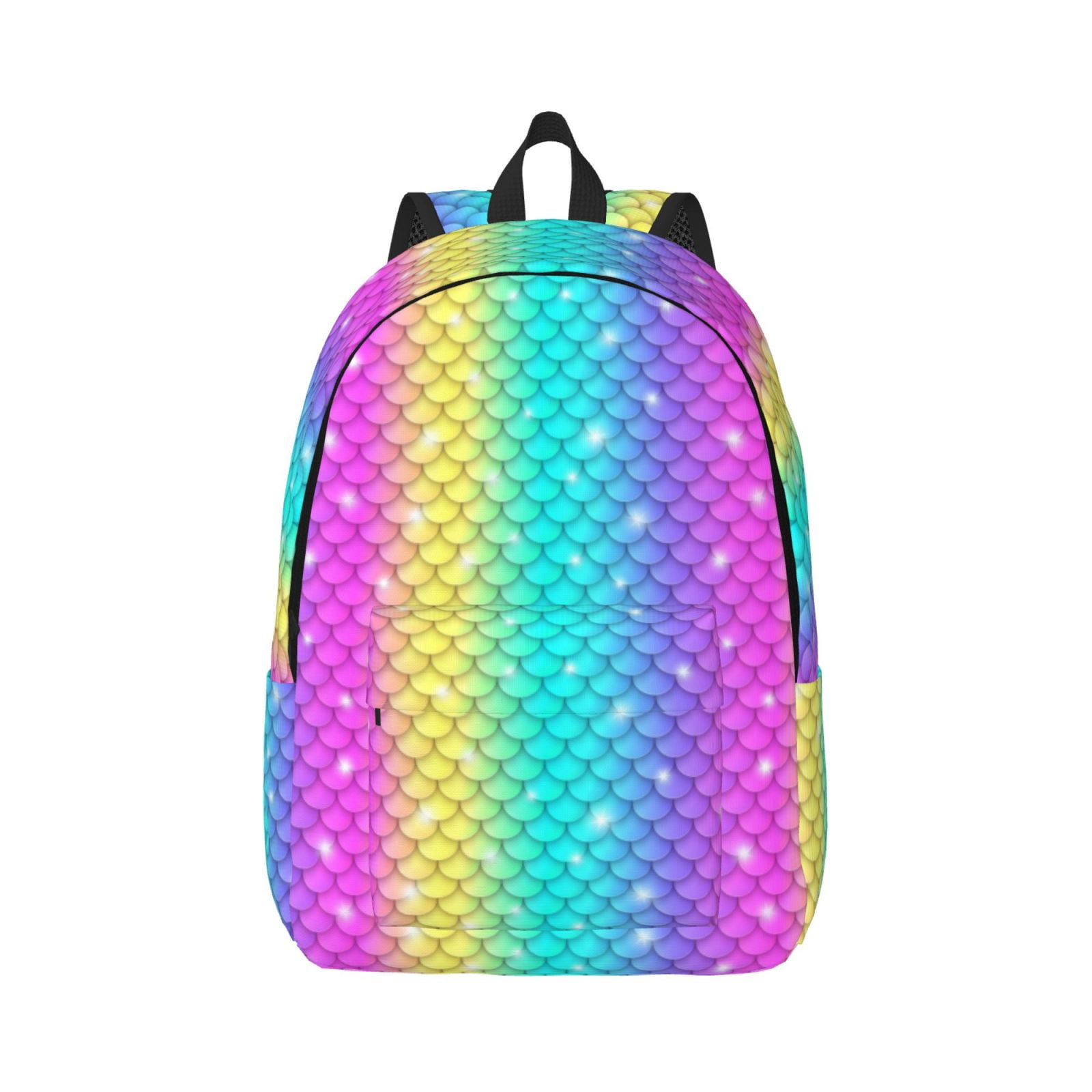 Naloa Rainbow Scales2 Canvas Backpack for Men Women Rucksack Casual Travel Daypack College Tote ...