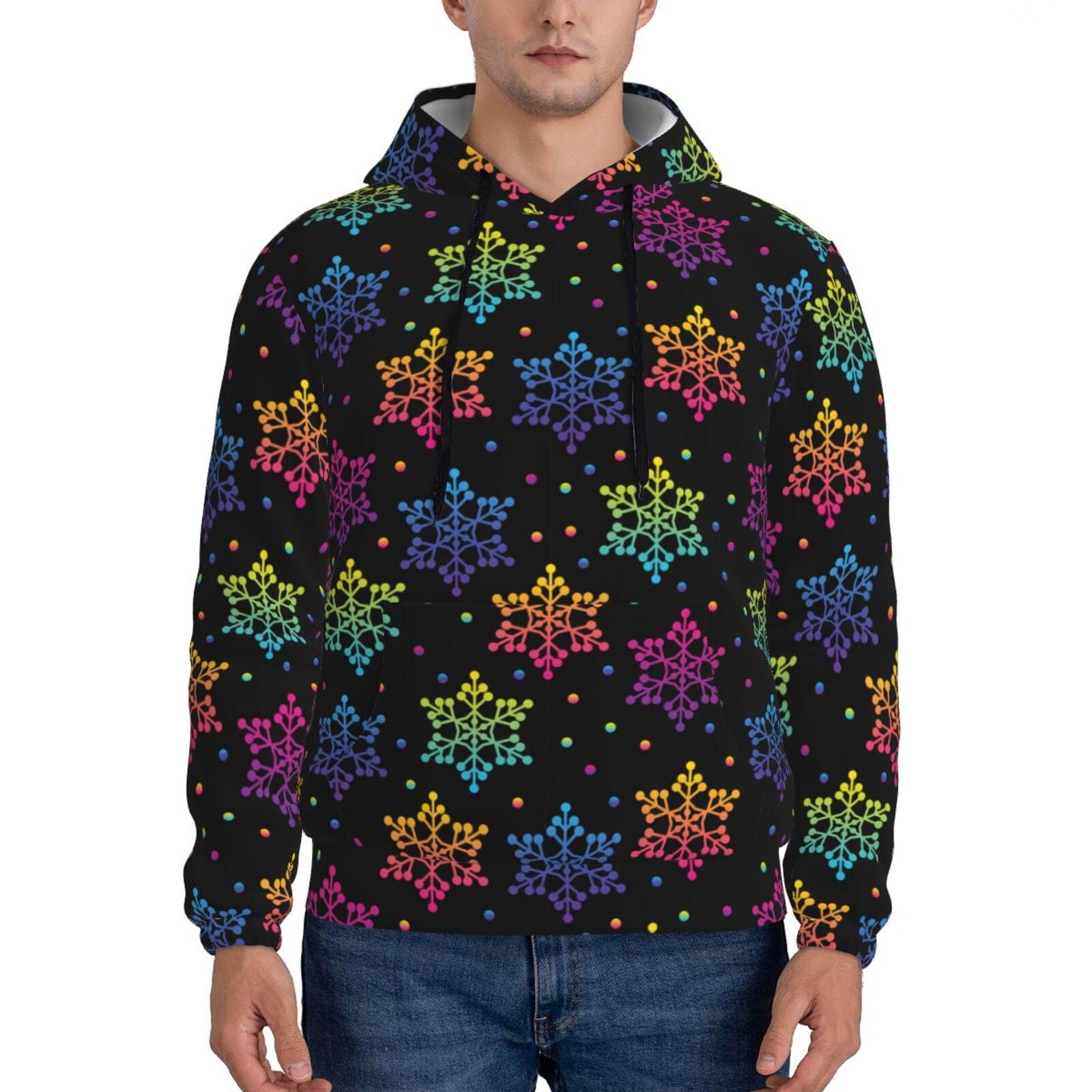 Naloa Rainbow Snowflake Men's Casual Hooded Collar Drawstring Hoodies ...