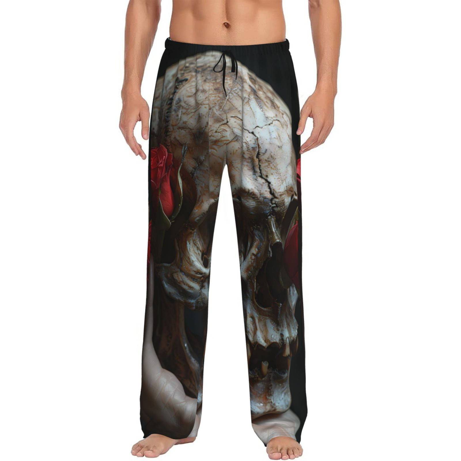 Naloa Realistic Rose Skull Pajama Pants Men, PJ Bottoms, Sleep & Lounge ...