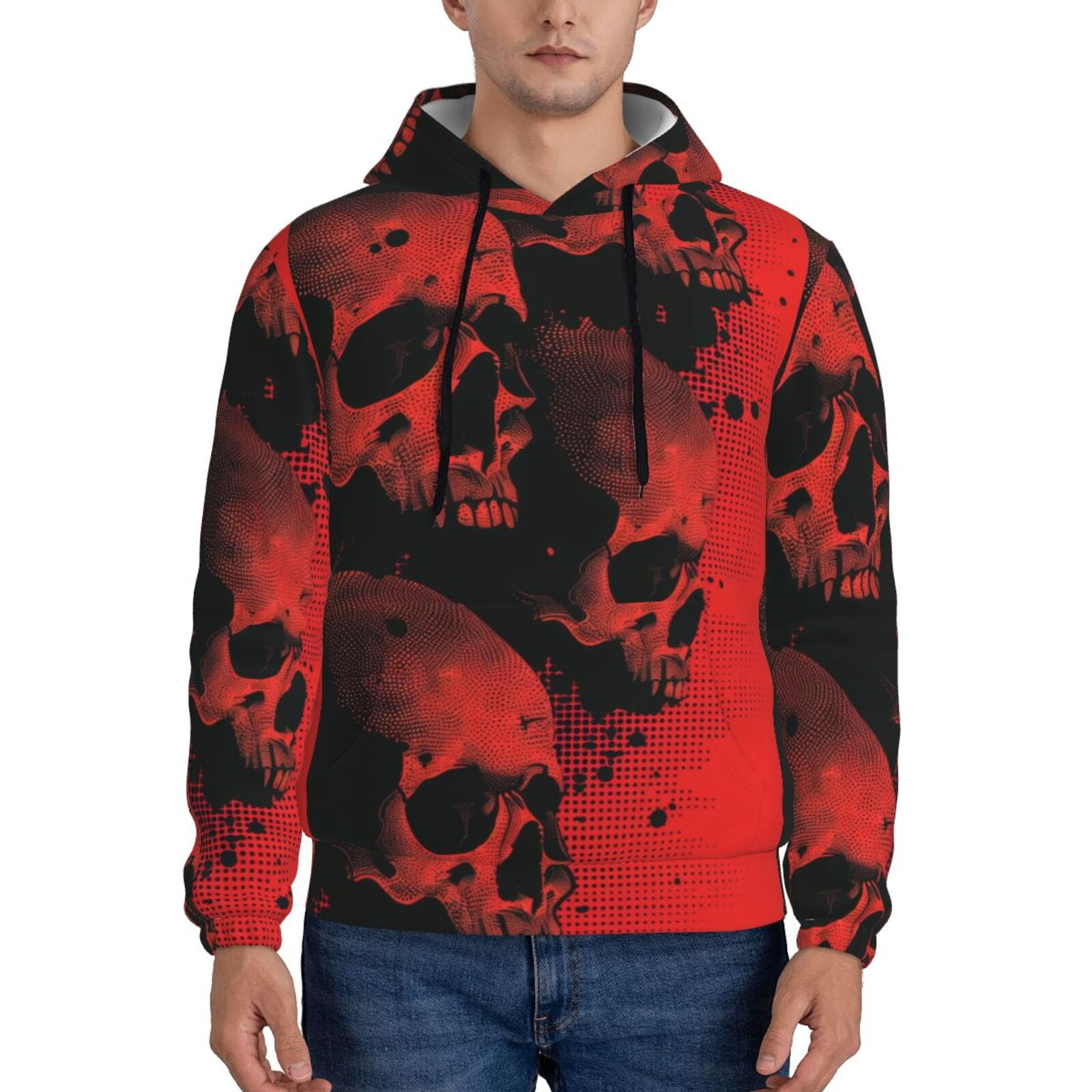Naloa Red And Black Abstract Skull Men's Casual Hooded Collar ...