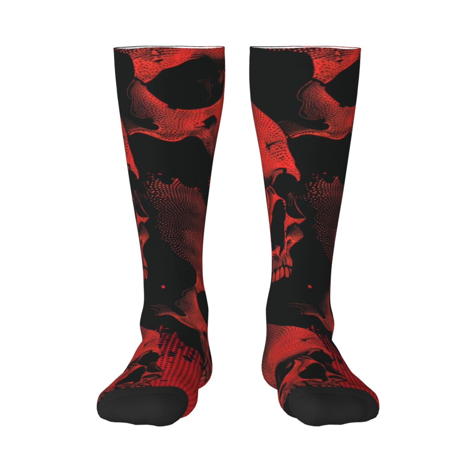 Naloa Red And Black Abstract Skull Thigh High Socks Extra Long Stretchy ...