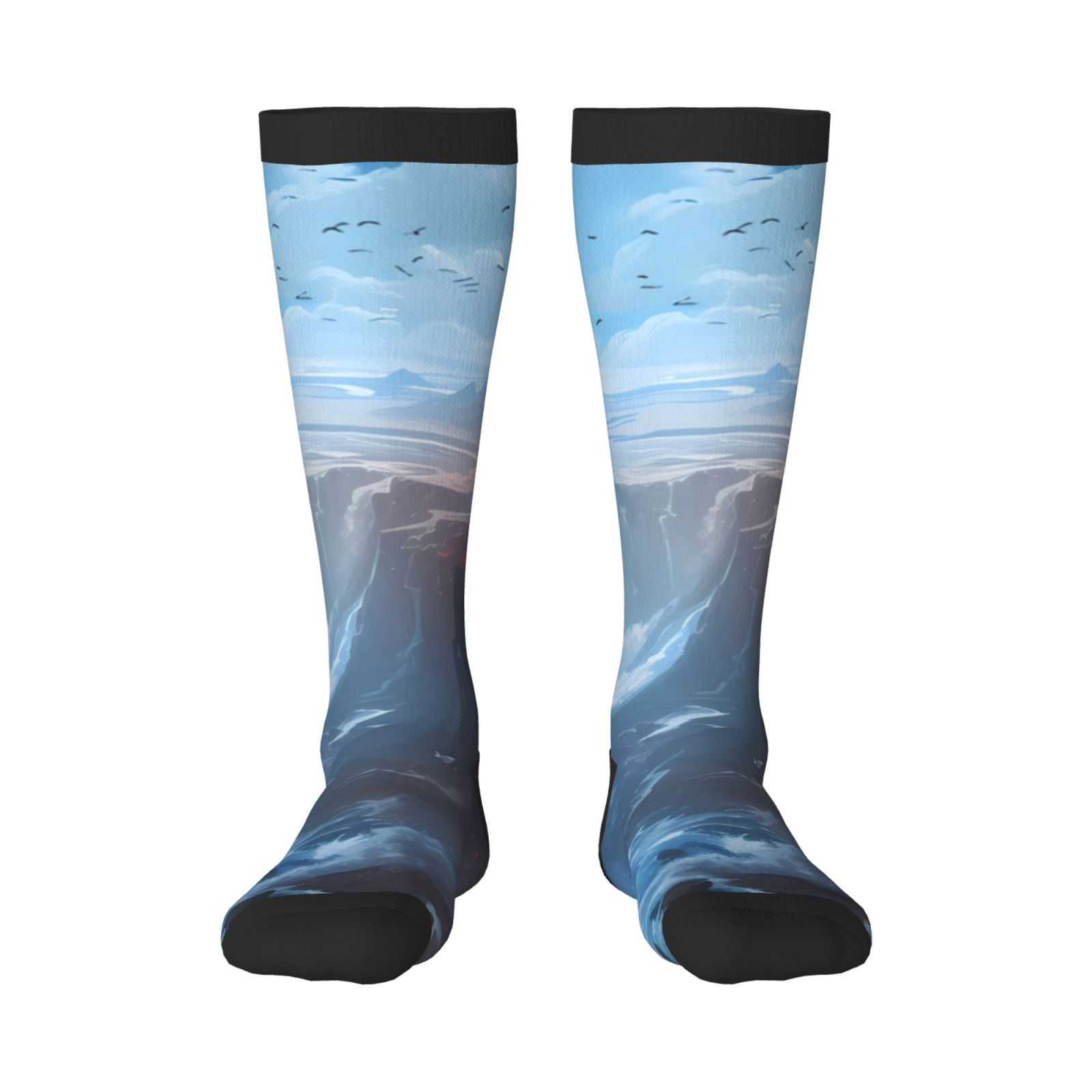 Naloa Red And Blue Fire Mountains Thigh High Socks Extra Long Stretchy ...