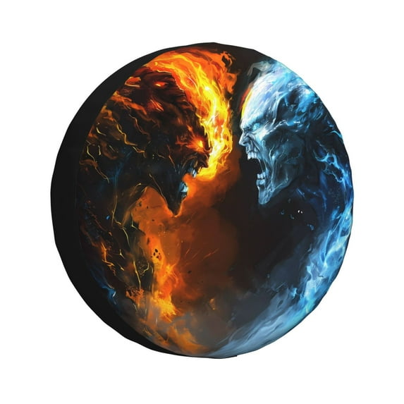 Naloa Red And Blue Fire Skull Warrior PVC Leather Spare Tire Wheel ...