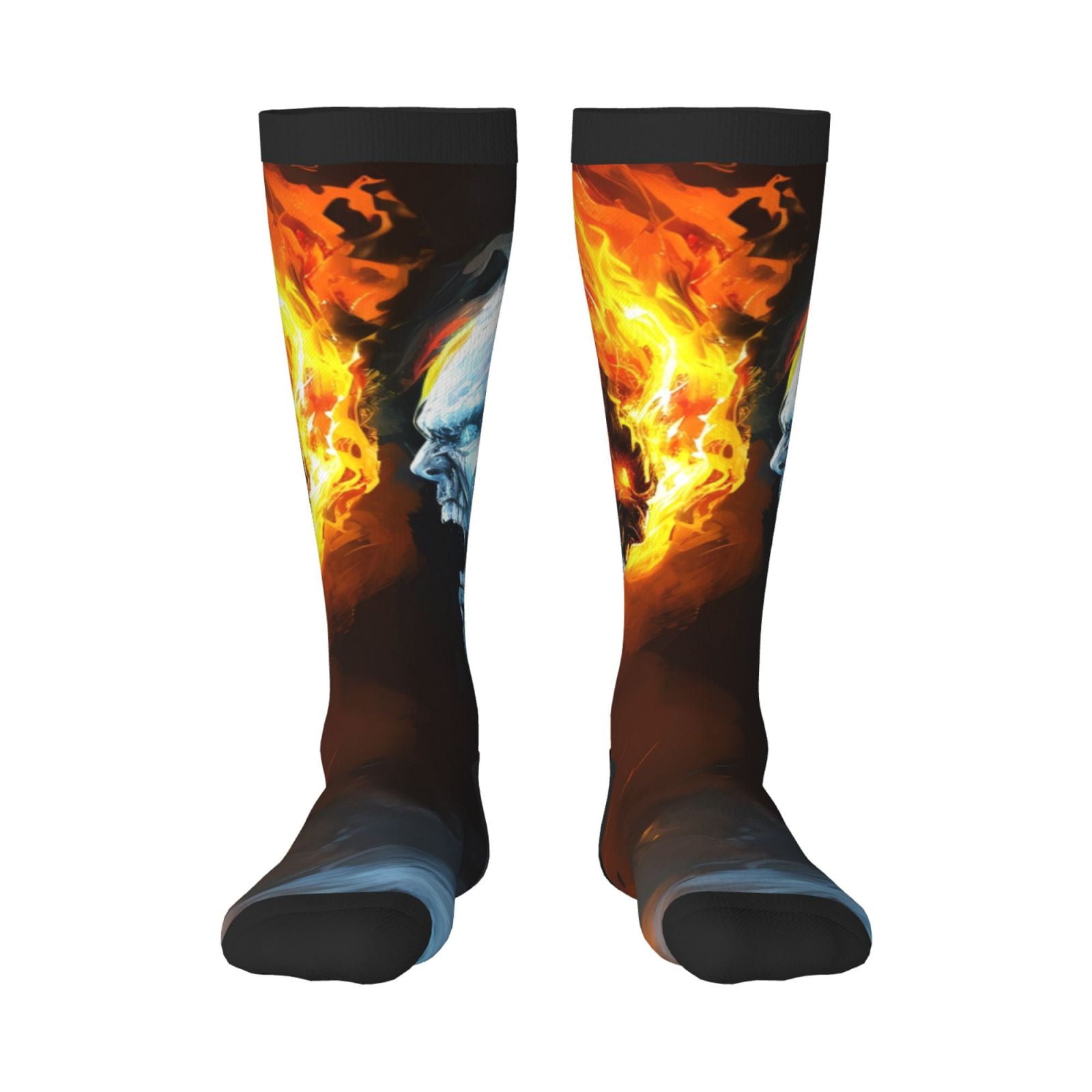 Naloa Red And Blue Fire Skull Warrior Thigh High Socks Extra Long ...