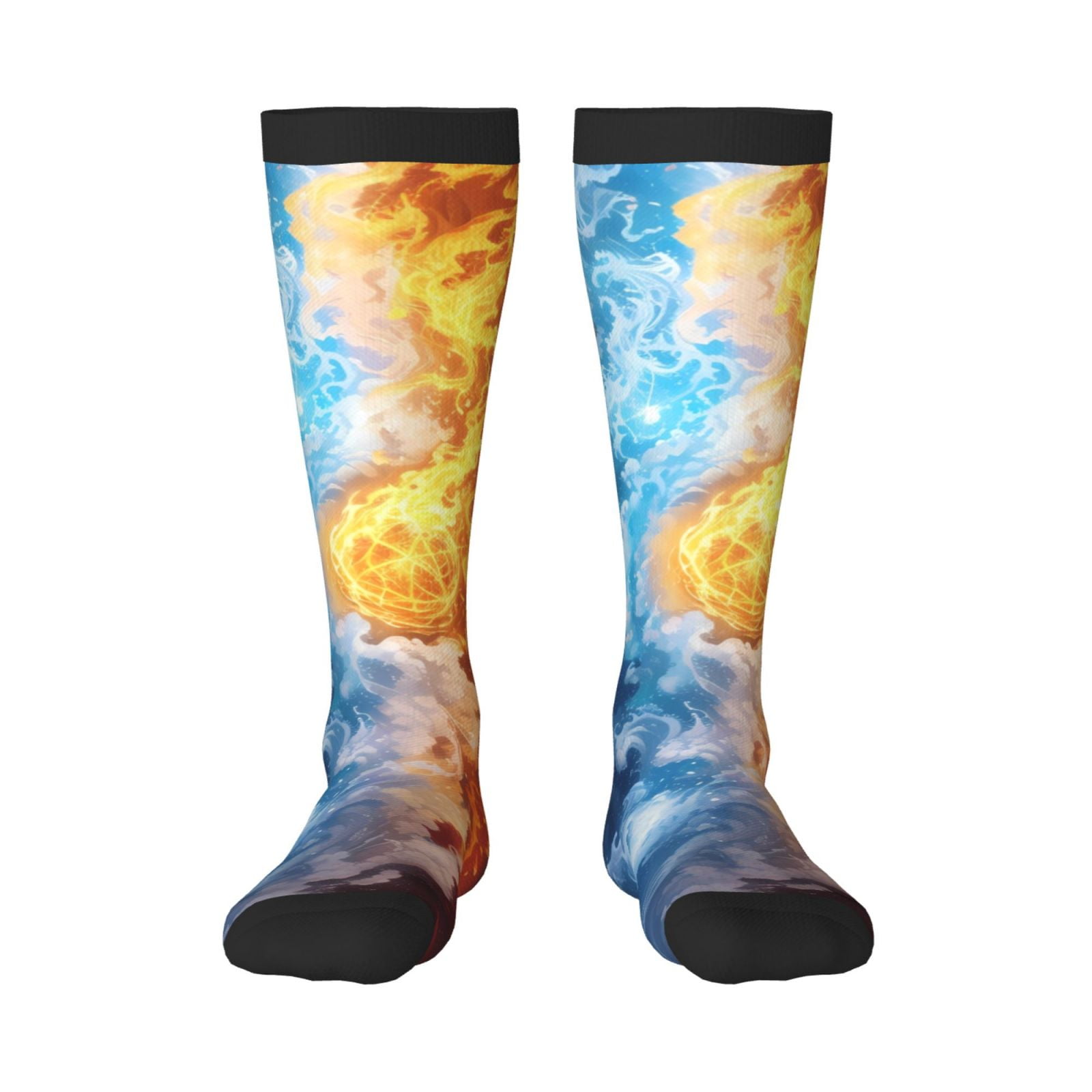 Naloa Red And Blue Flame Waves Thigh High Socks Extra Long Stretchy ...