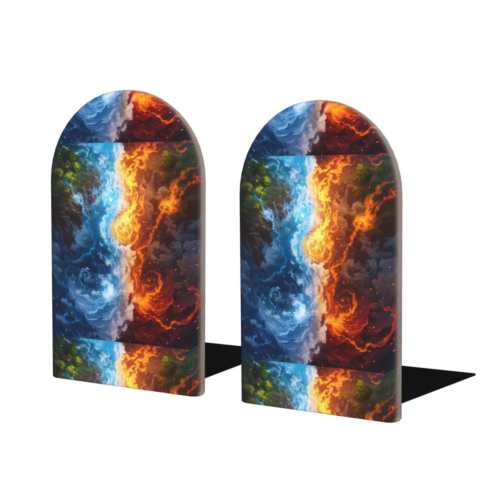 Naloa Red And Blue Flame Waves Wood Non-Skid Bookend for Shelves,Book ...