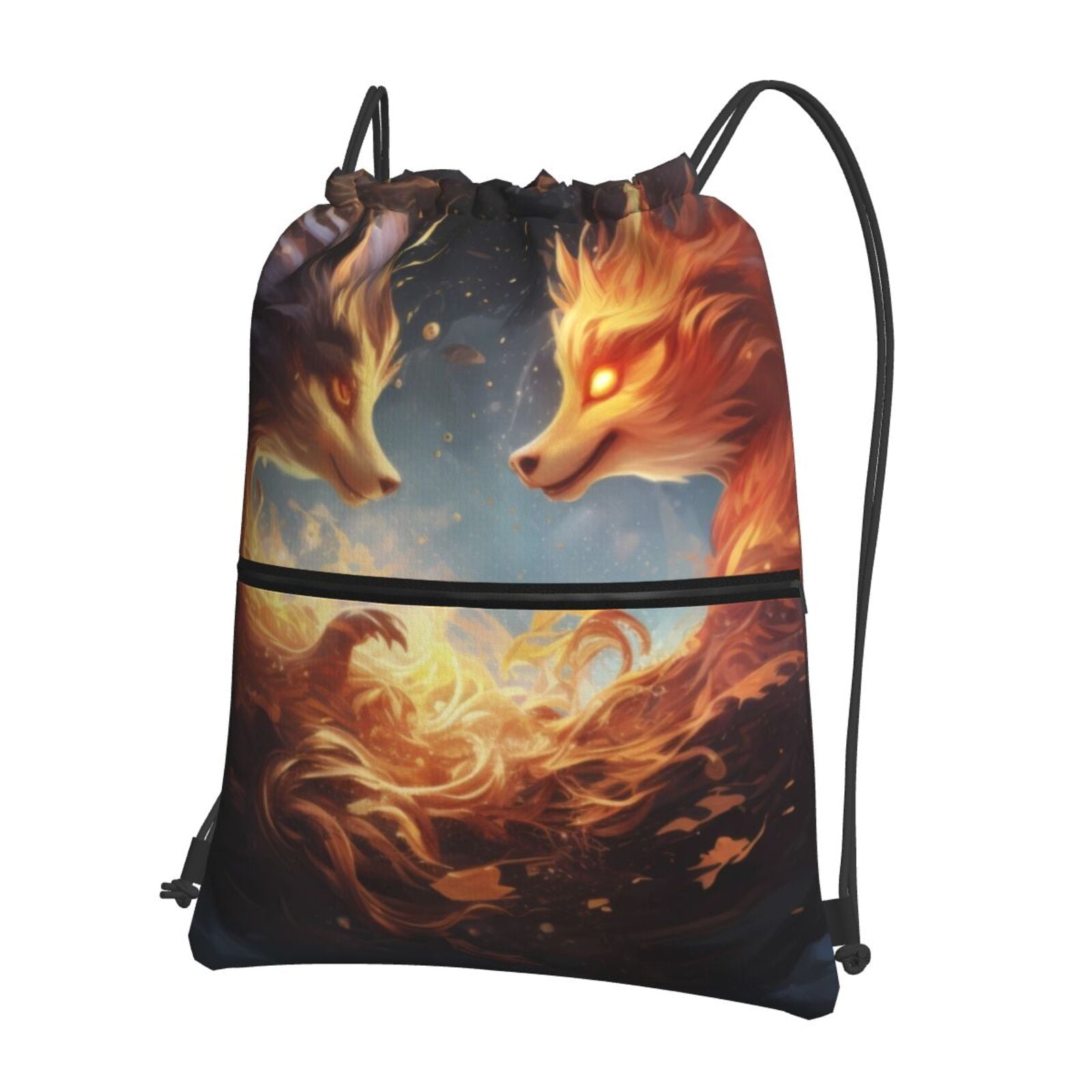 Naloa Red And Gray Flame Fox Drawstring Backpack String Bag Cinch Water ...