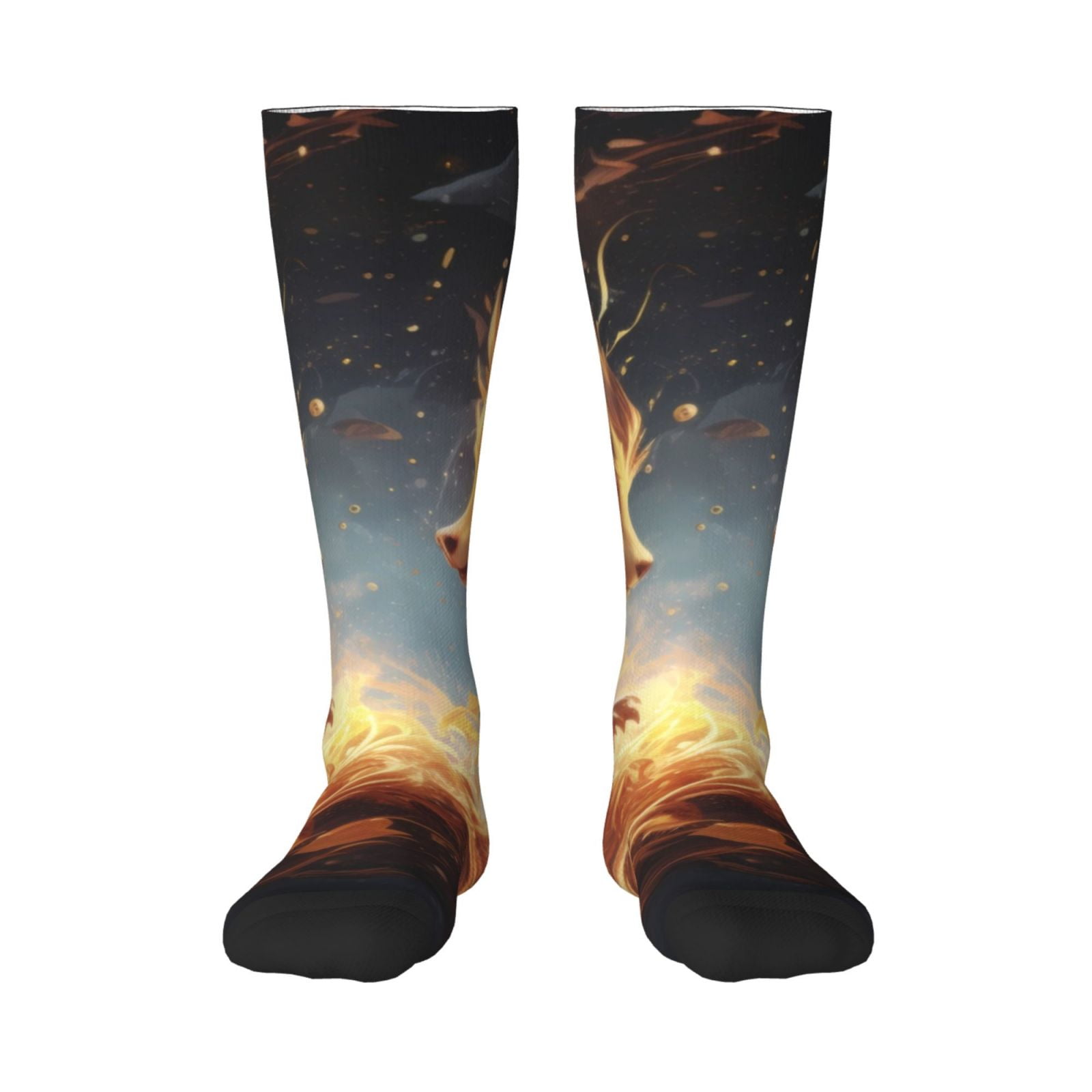 Naloa Red And Gray Flame Fox Thigh High Socks Extra Long Stretchy Sock ...