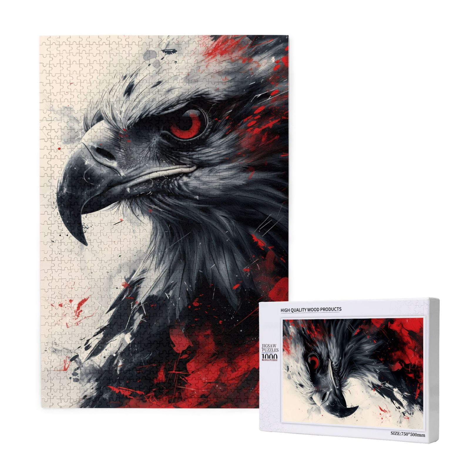 Naloa Red Black Ink Style Bald Eagle Custom Puzzles Personalized Puzzle ...