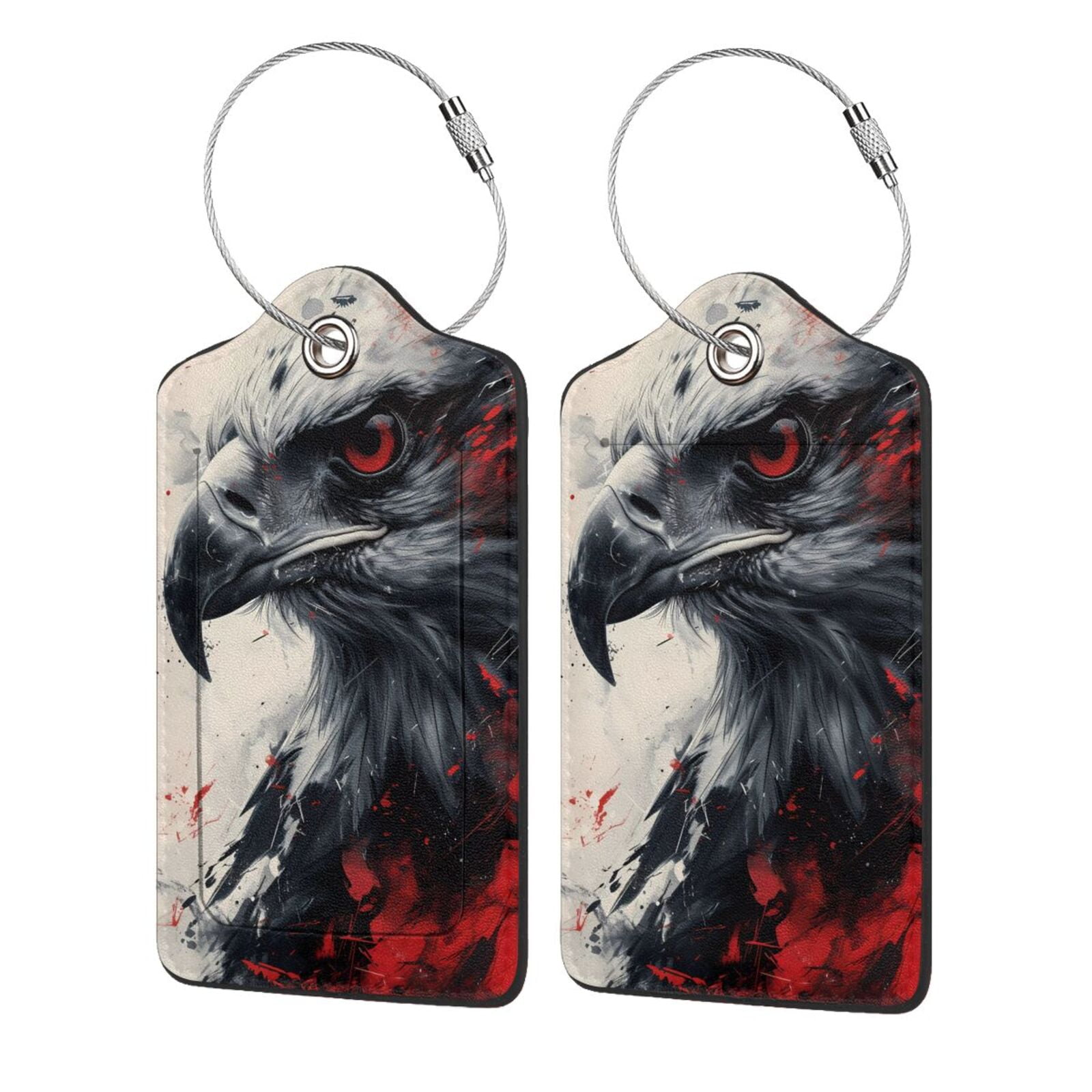 Naloa Red Black Ink Style Bald Eagle Luggage Tag for Suitcase Leather ...
