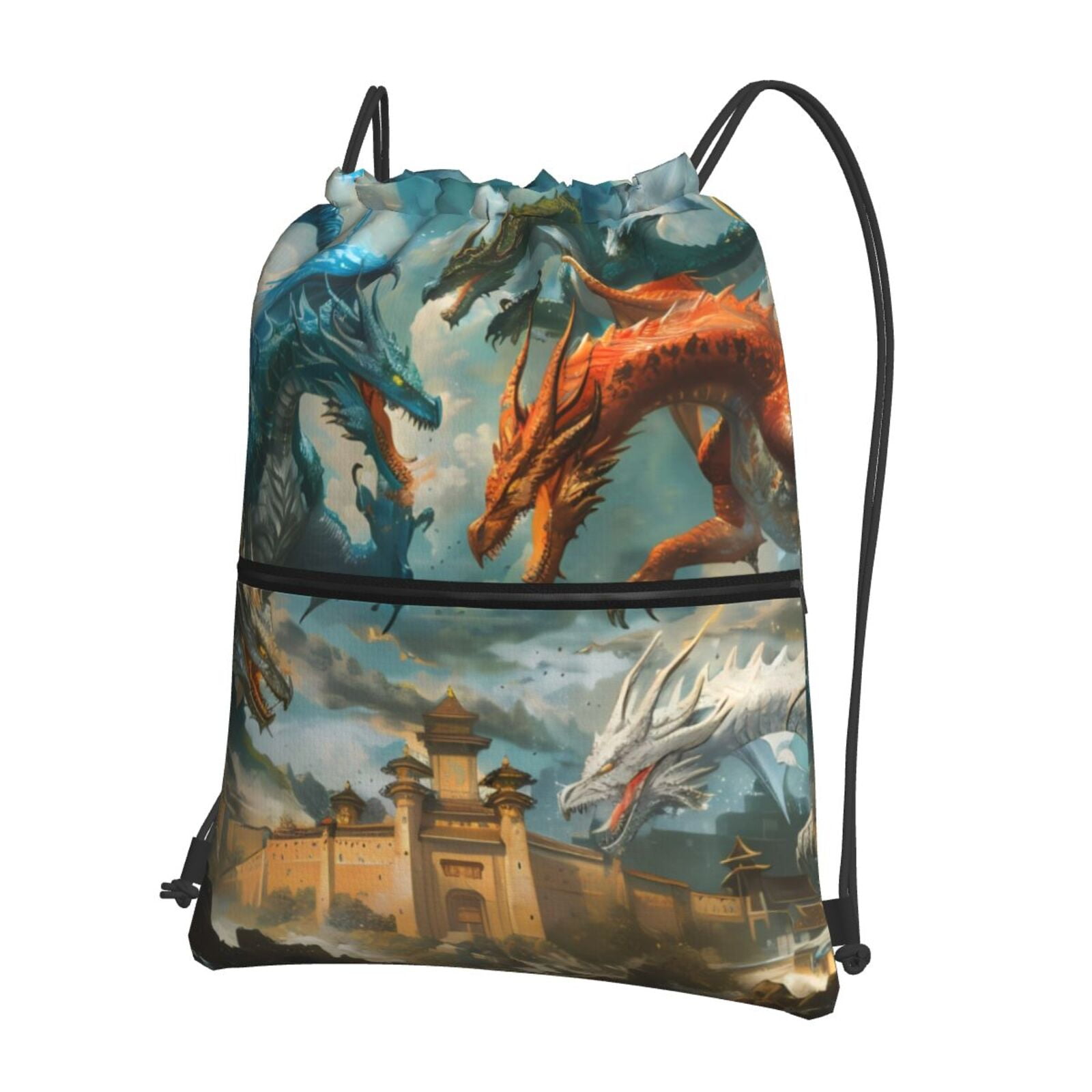 Naloa Red Blue Dragon Battle Epic Drawstring Backpack String Bag Cinch ...