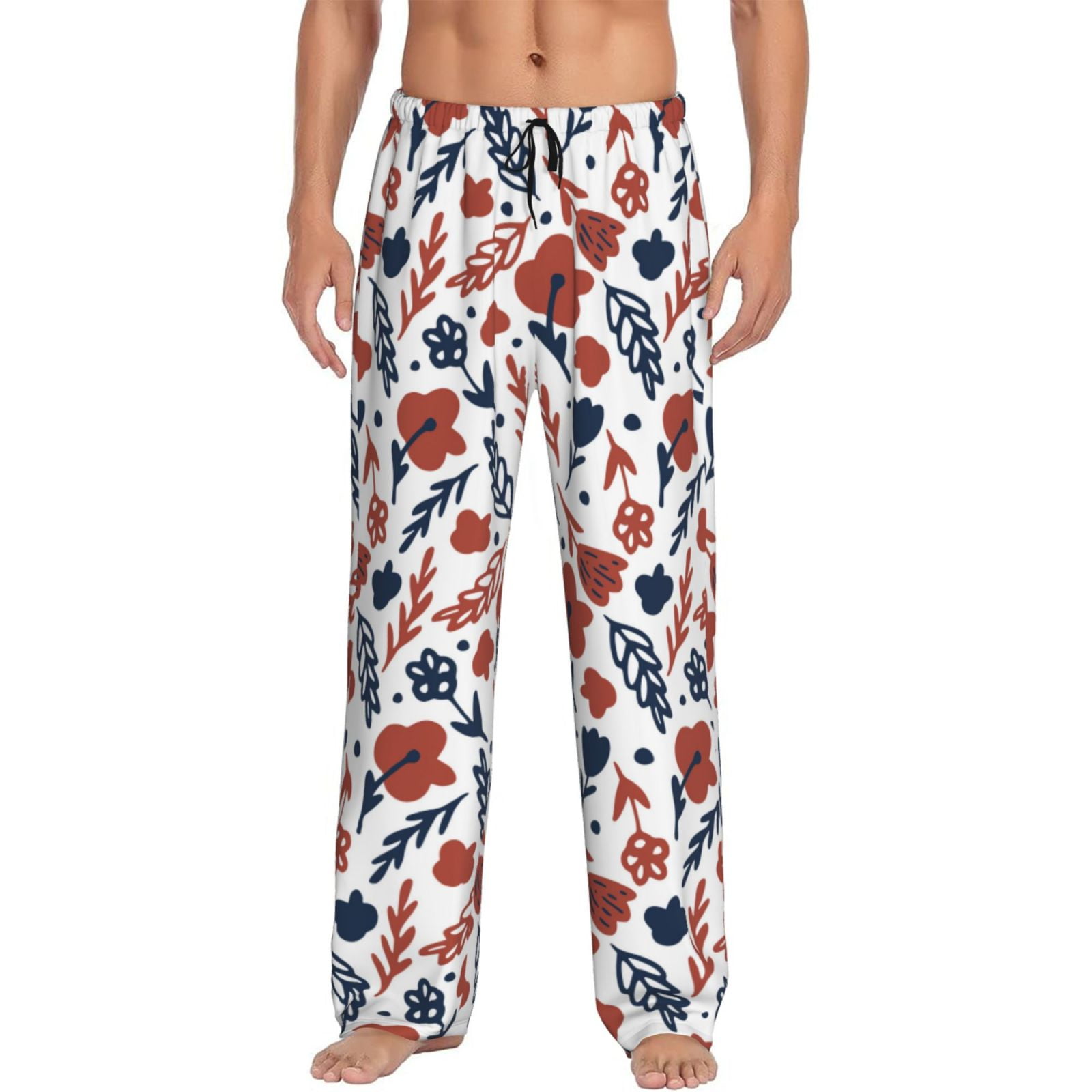 Naloa Red Blue Leaves Pajama Pants Men, PJ Bottoms, Sleep & Lounge ...