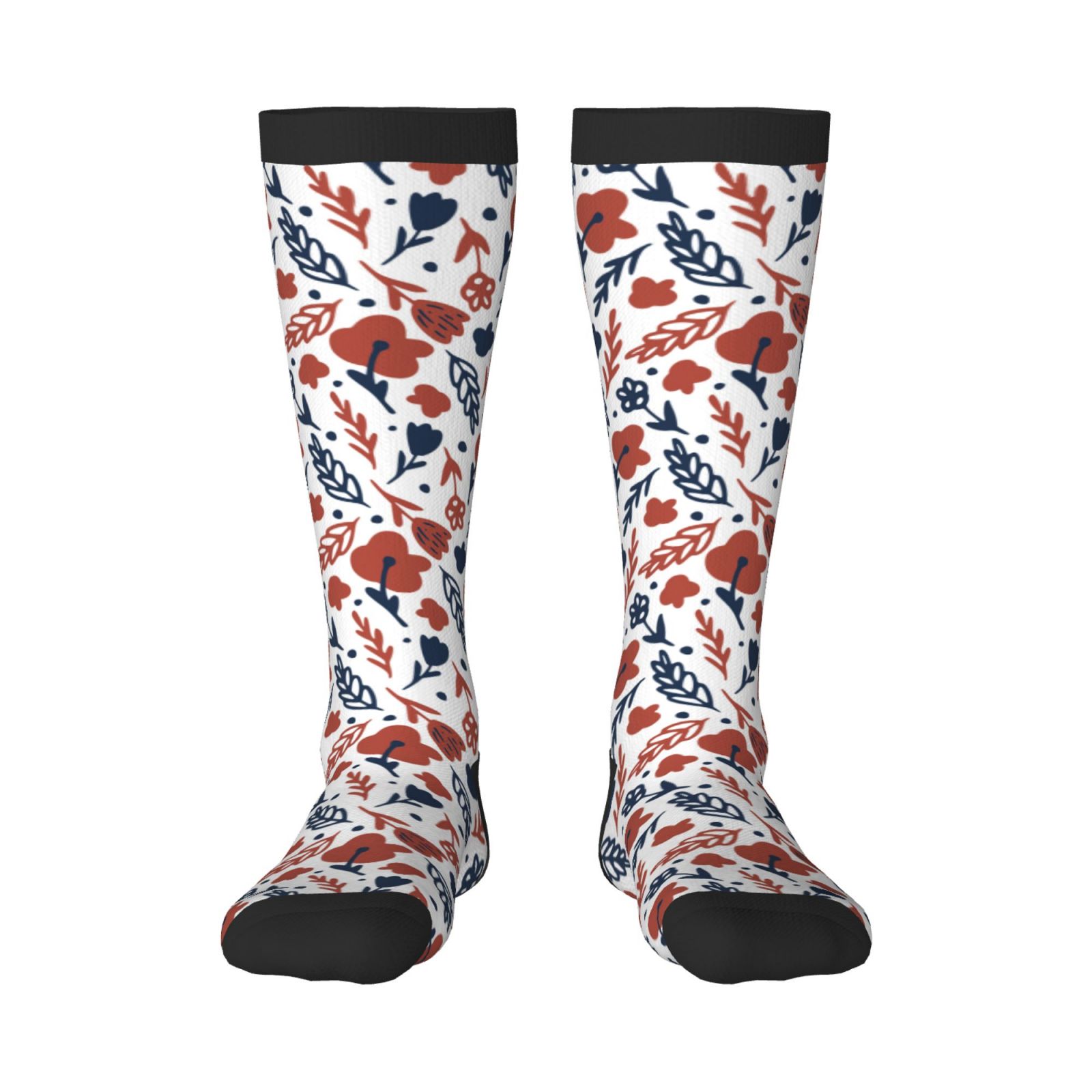 Naloa Red Blue Leaves Thigh High Socks Extra Long Stretchy Sock Women ...