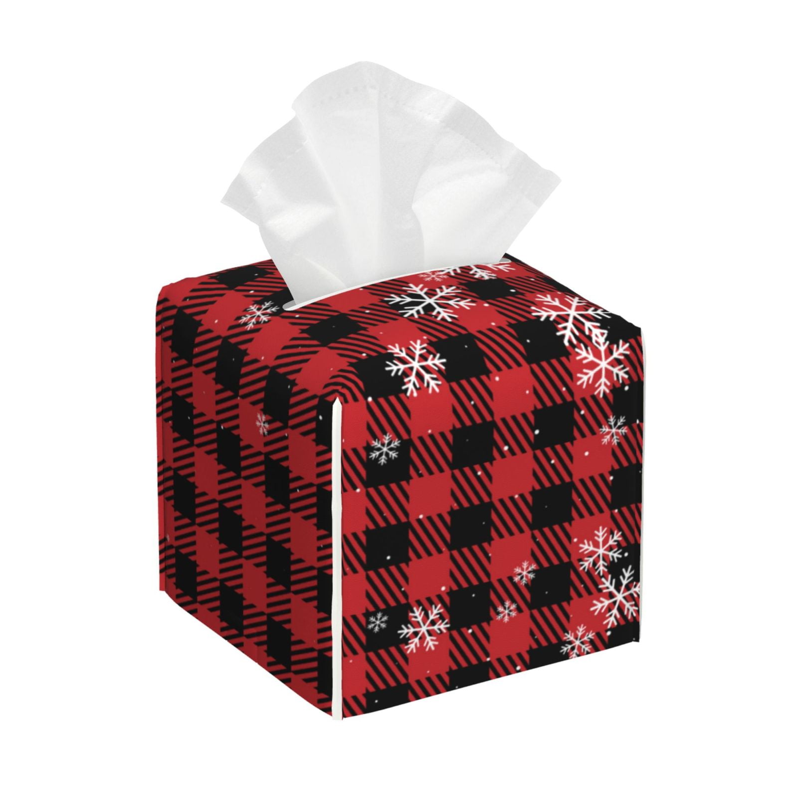 Naloa Red Buffalo Plaid Tissue Box Cover Leather Tissue Holder Square ...
