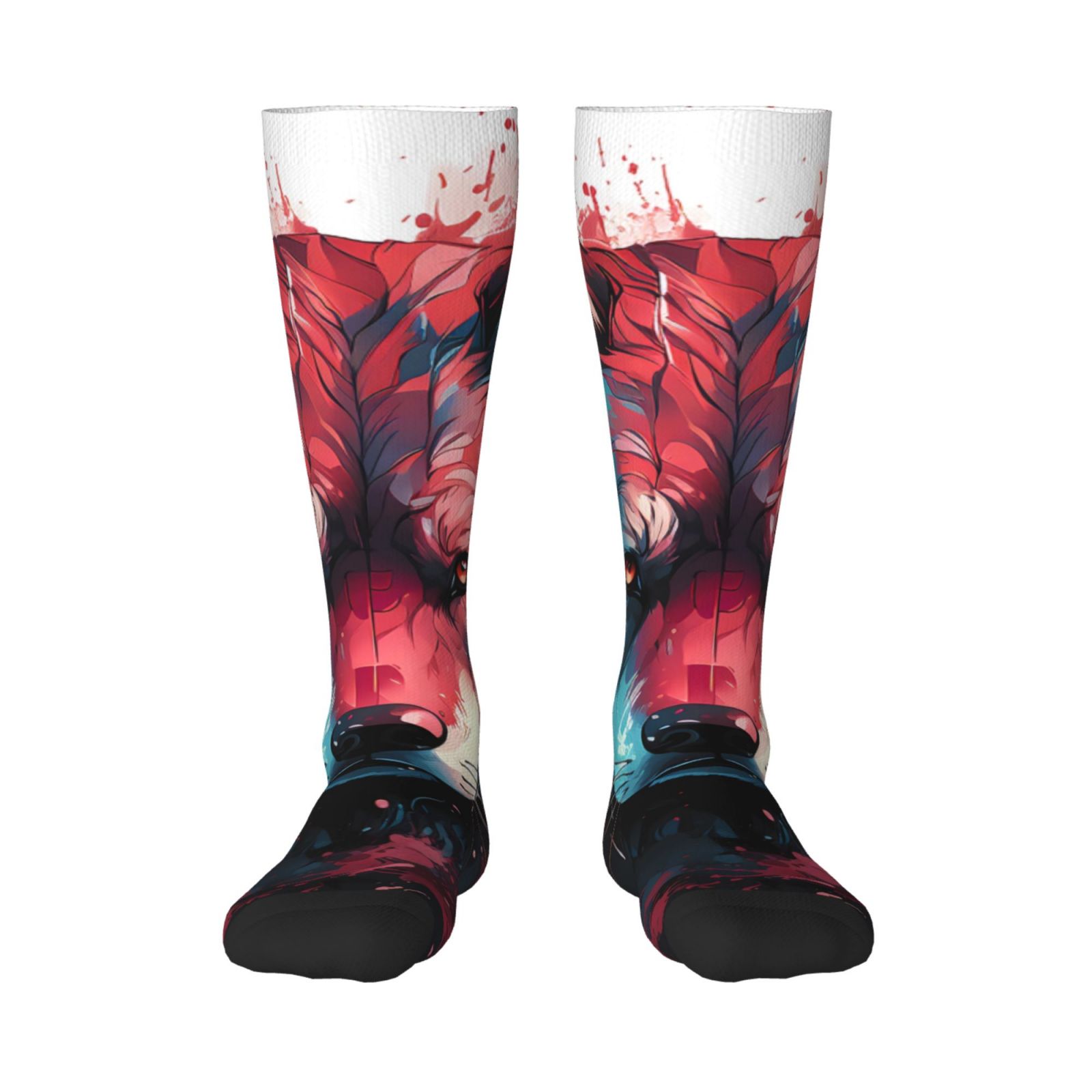 Naloa Red Flame Wolf Head Thigh High Socks Extra Long Stretchy Sock Women Over Knee High Opaque ...
