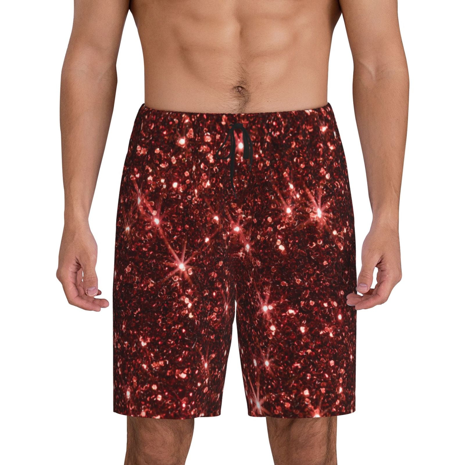 Naloa Red Glitter Texture Men's Short Pajama Pants, Pj Shorts, Lounge ...