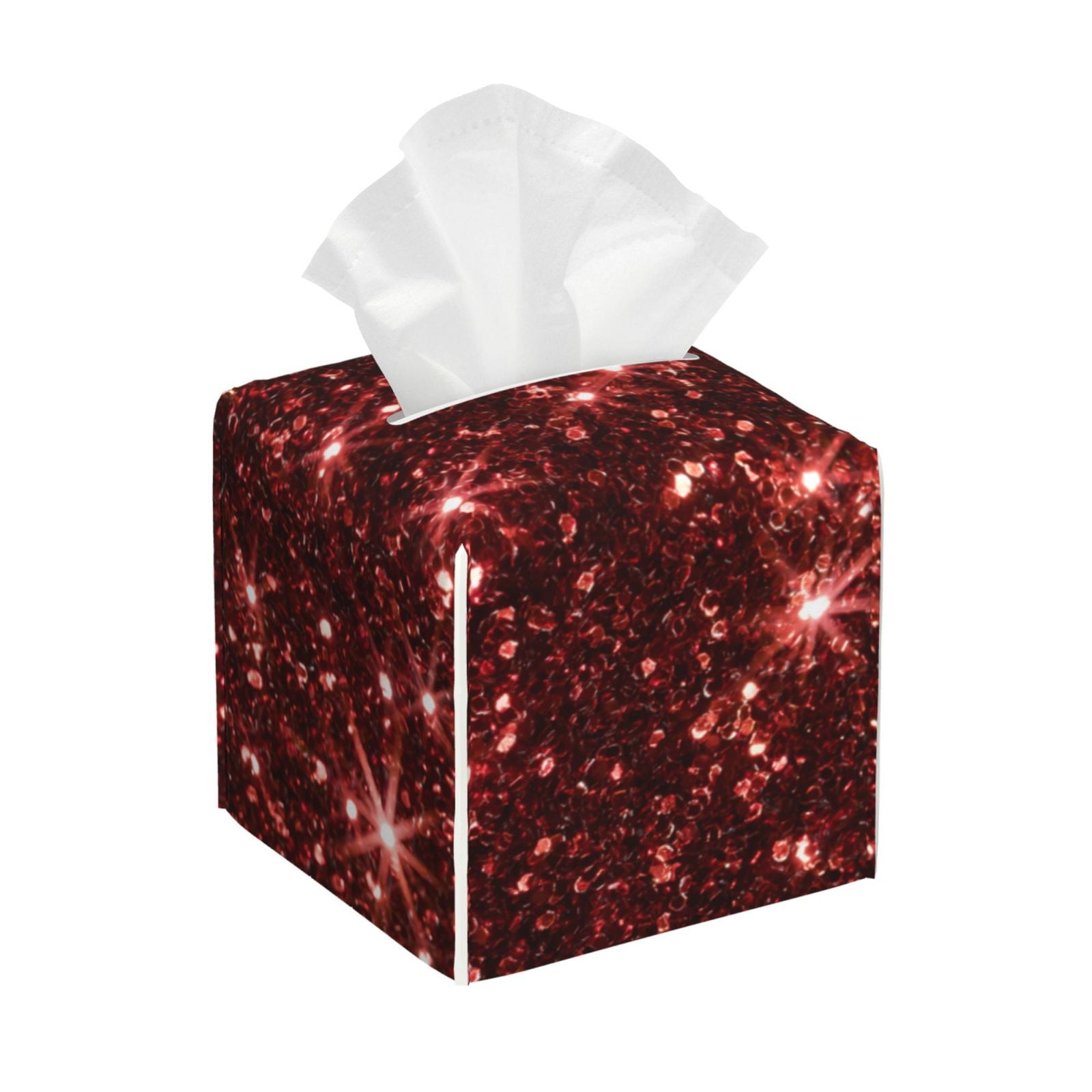 Naloa Red Glitter Texture Tissue Box Cover Leather Tissue Holder Square ...