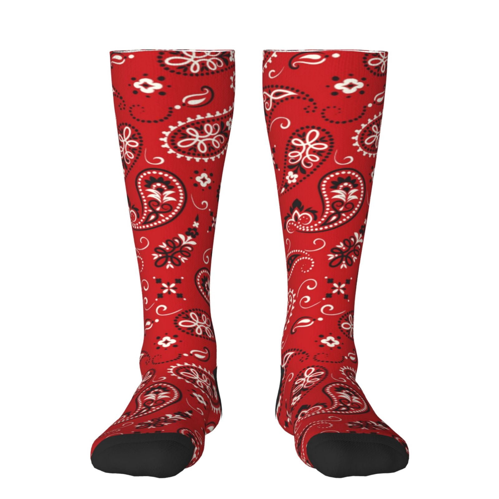 Naloa Red Paisley Floral Thigh High Socks Extra Long Stretchy Sock ...