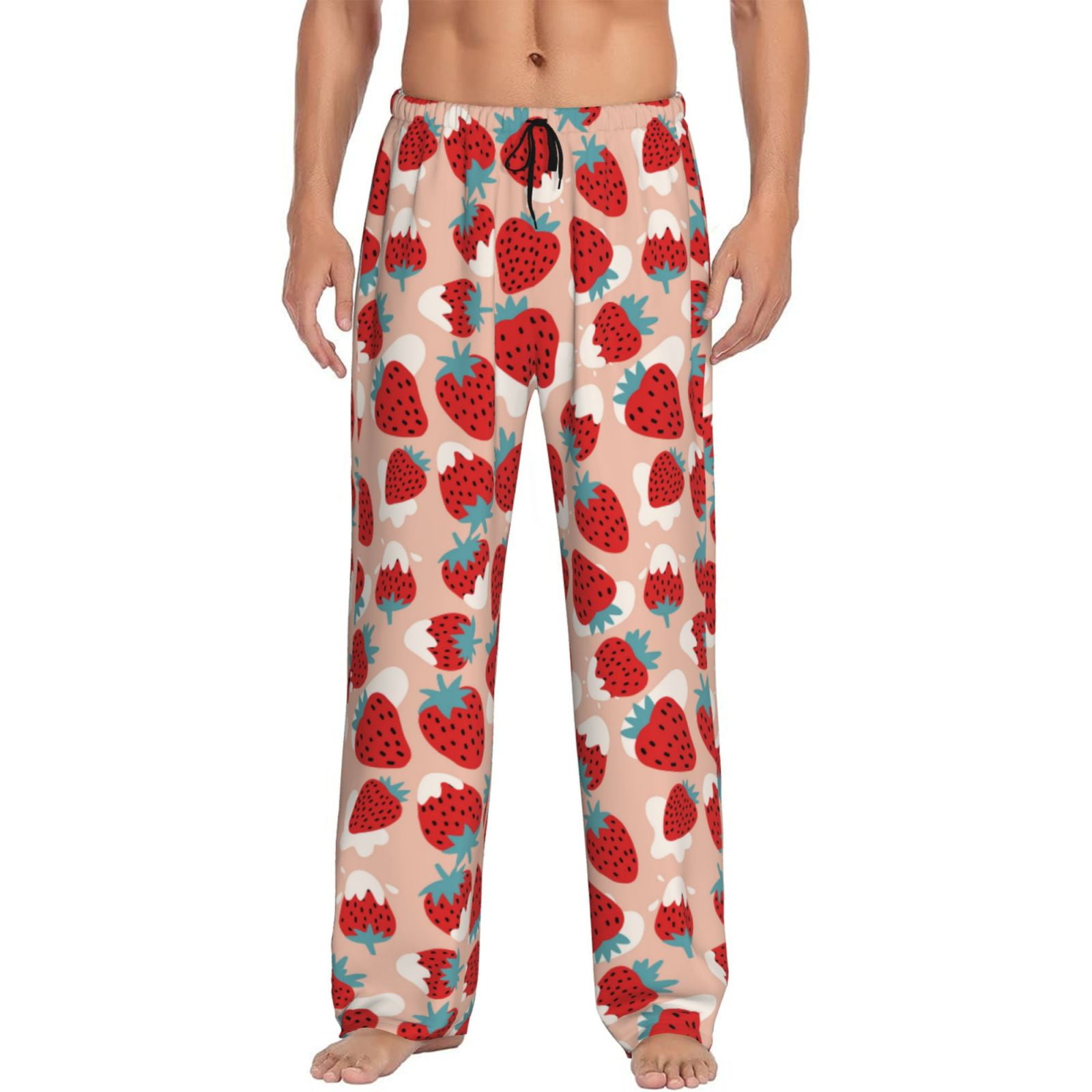 Naloa Red Strawberry Pajama Pants Men, PJ Bottoms, Sleep & Lounge Pants ...