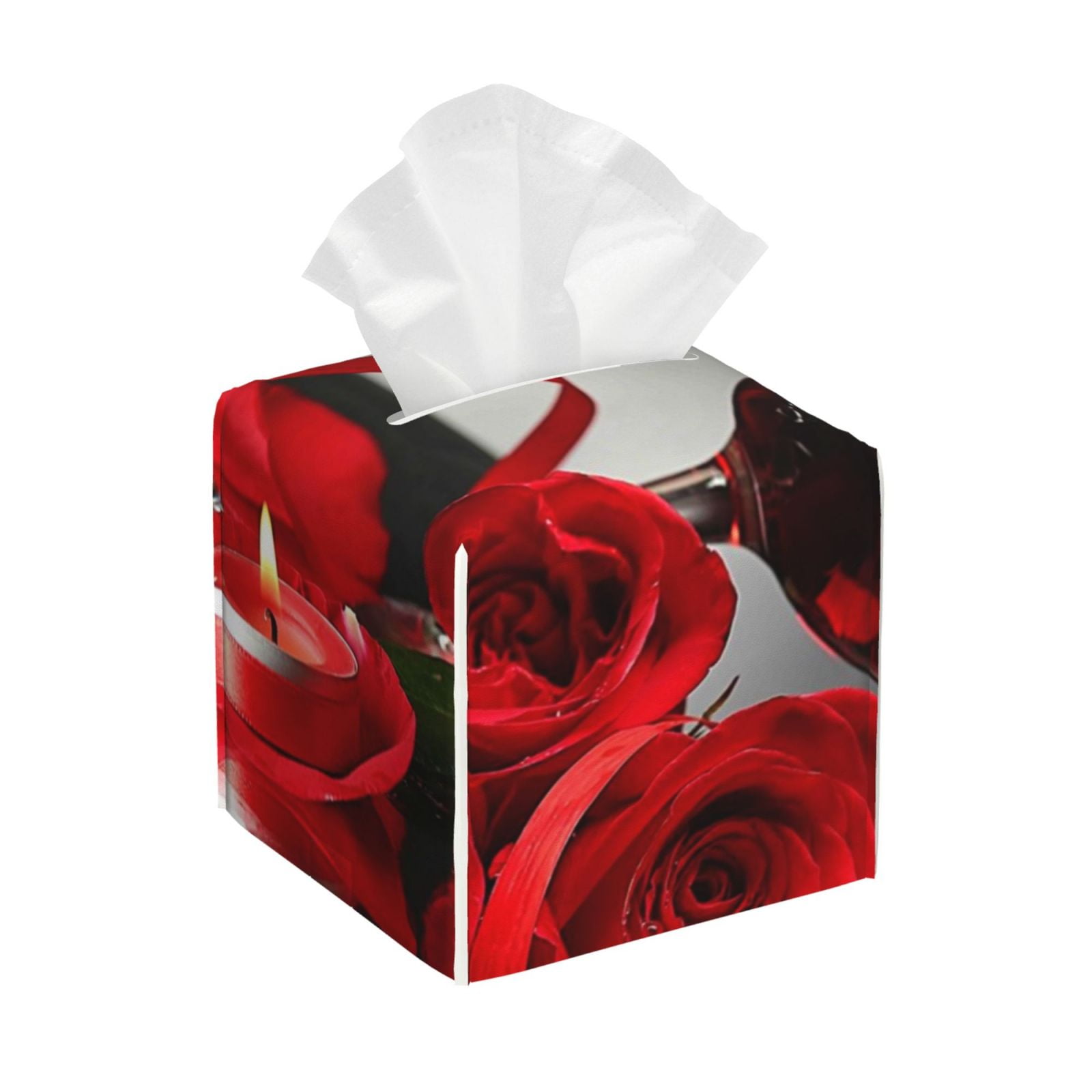 Naloa Red Wine Rose Tissue Box CoverLeather Tissue Holder Square Facial ...