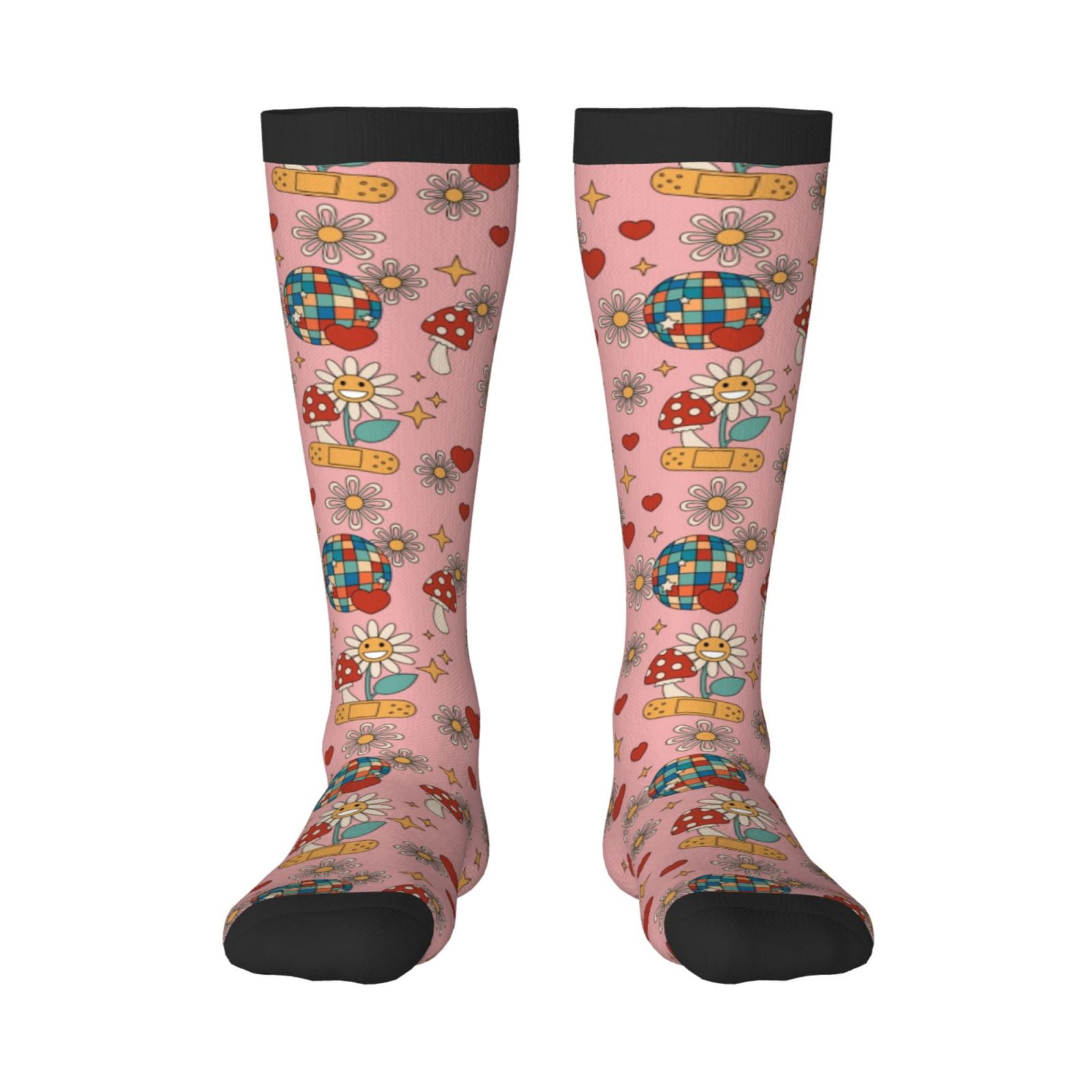 Naloa Retro 70s 60s Hippie Flower Thigh High Socks Extra Long Stretchy ...