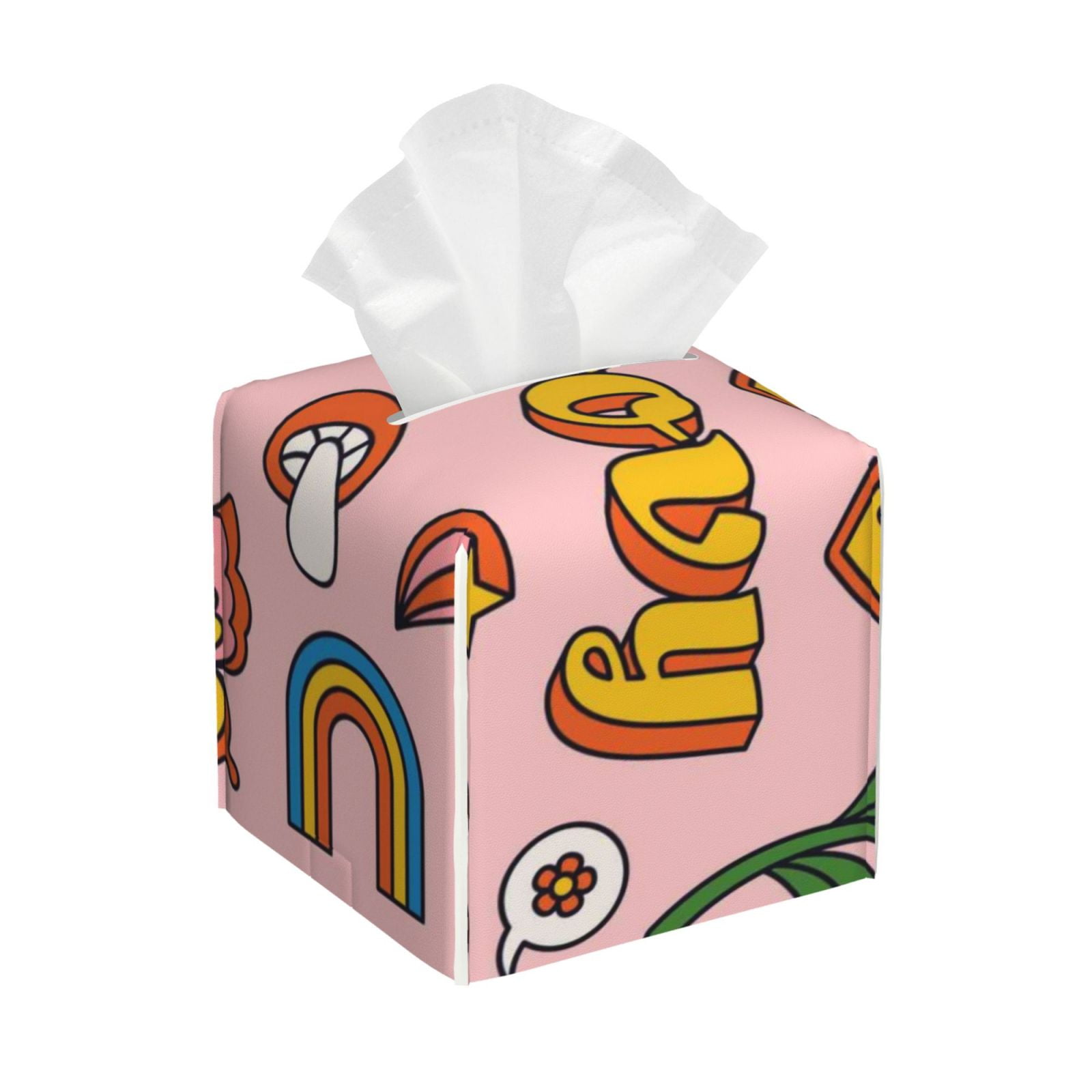 Naloa Retro 70s Hippie Tissue Box CoverLeather Tissue Holder Square ...