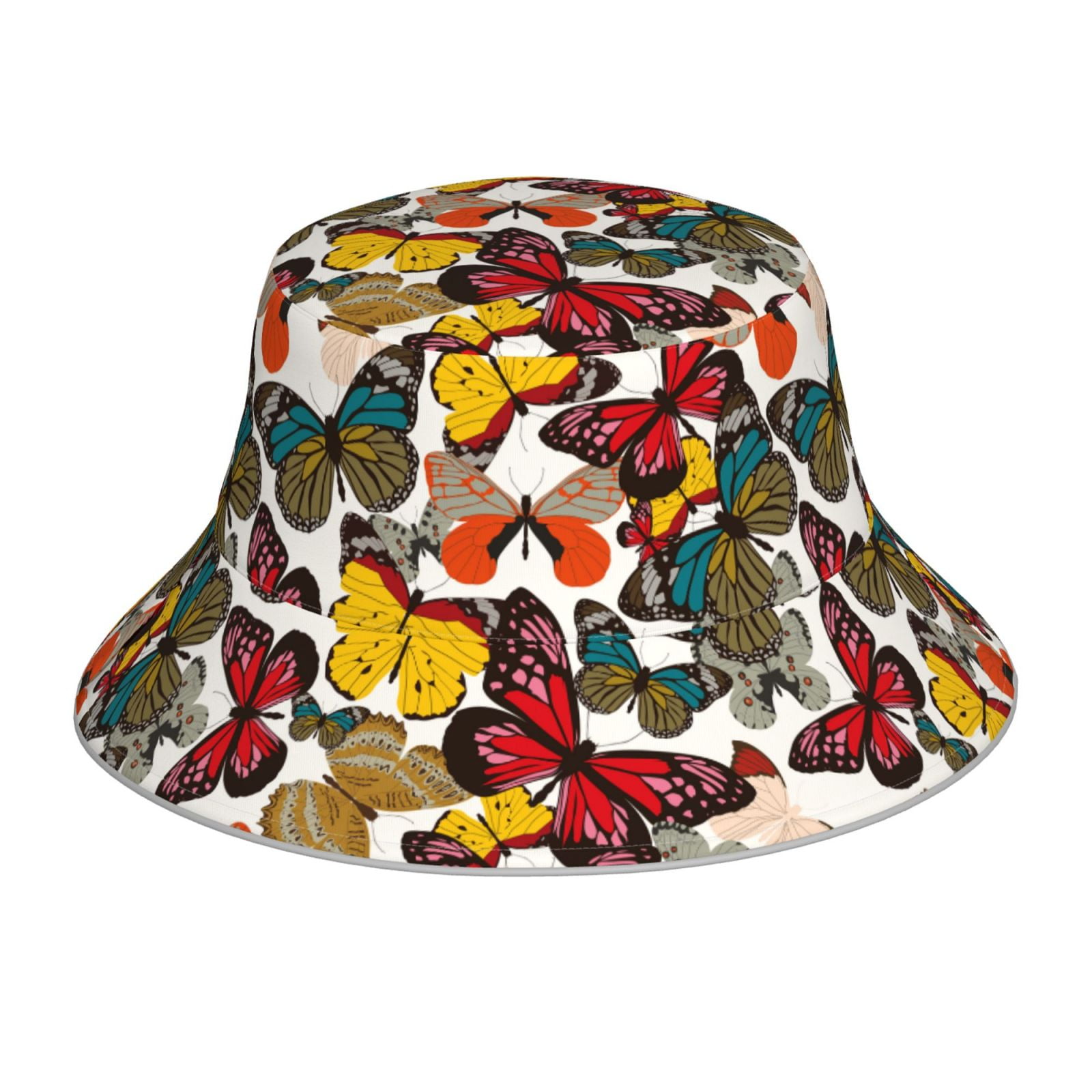 Naloa Retro Floral Butterfly Reflective Double-Sided Bucket Hat, Sun ...