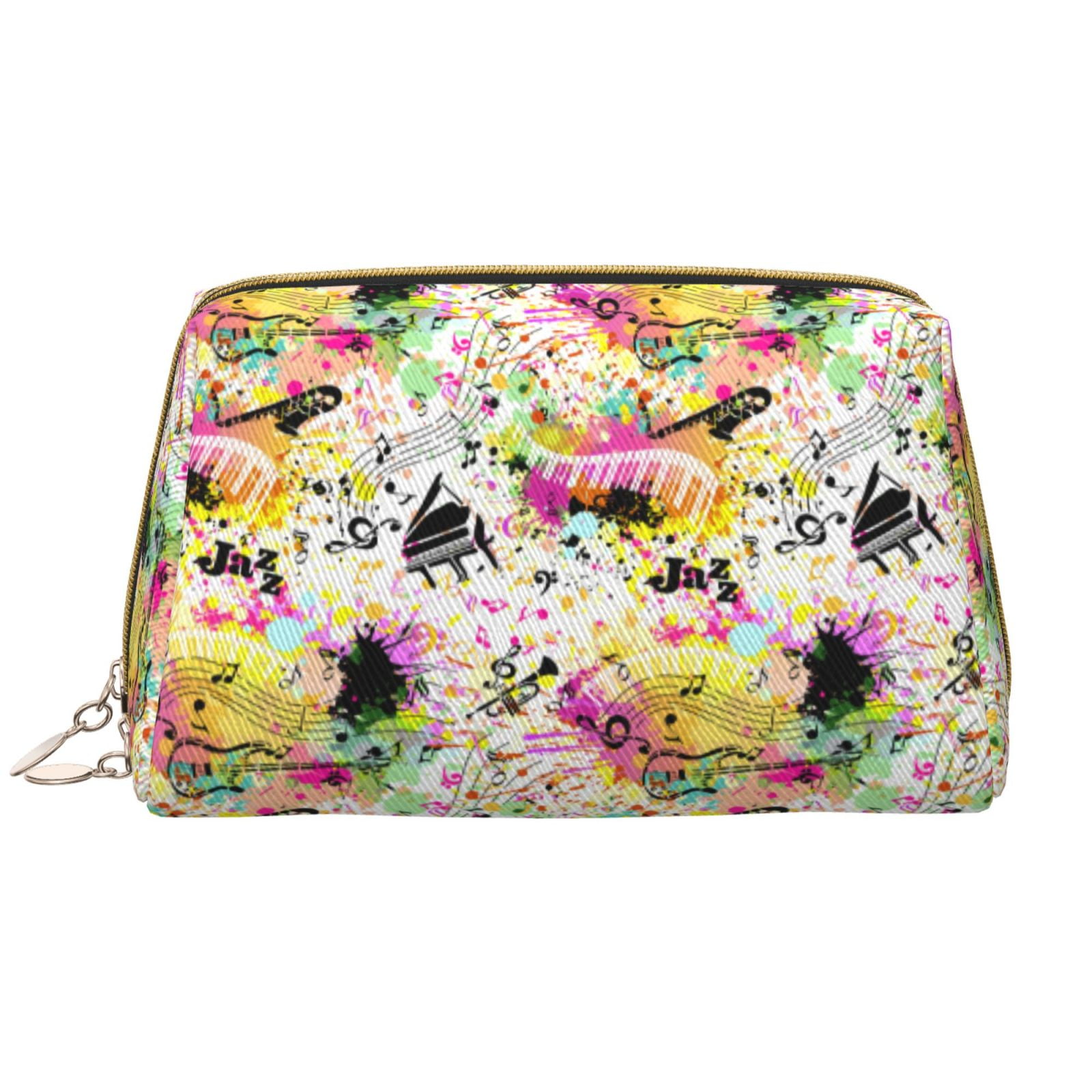 Naloa Retro Musical Leather Makeup Bag for Purse Travel, Portable Small ...