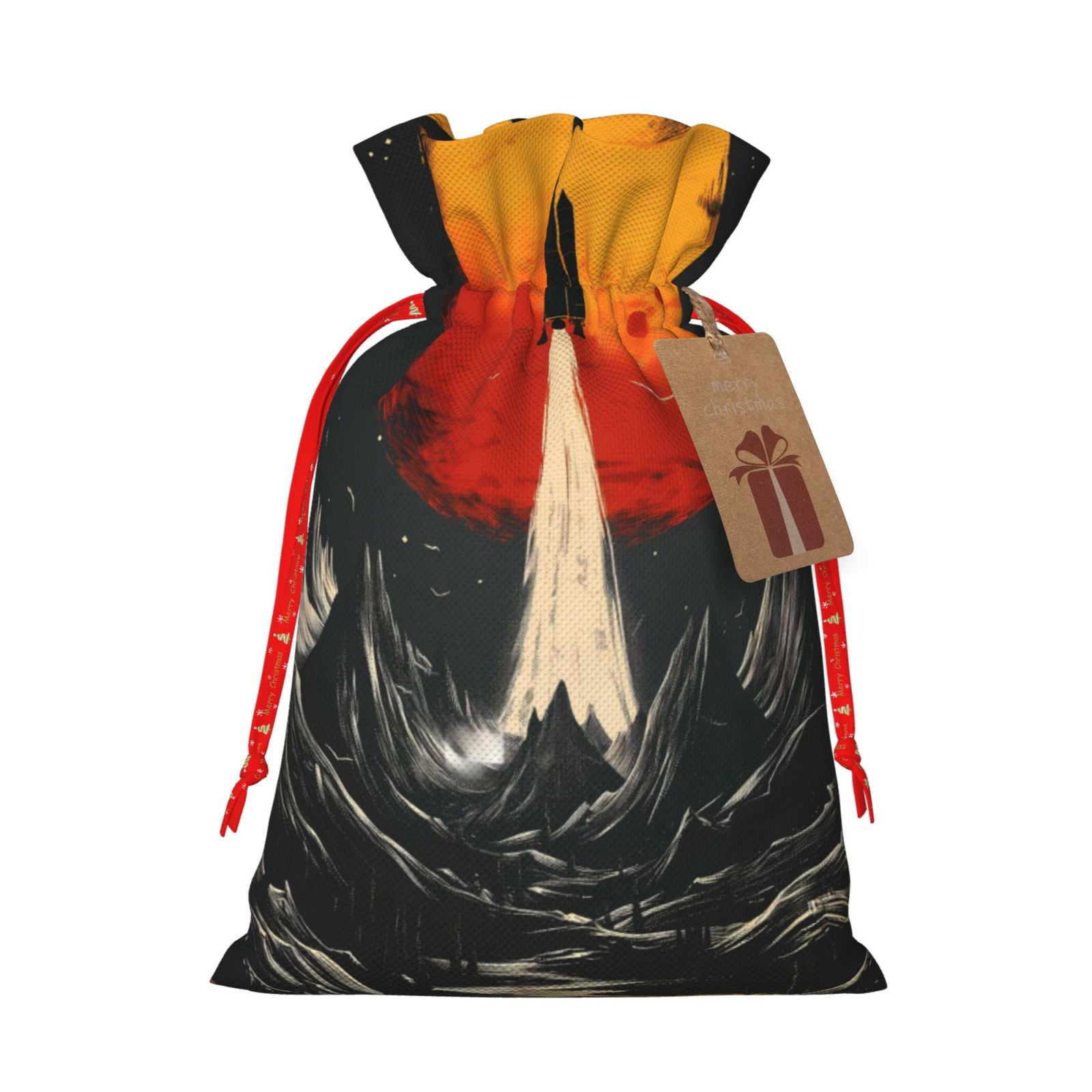 Naloa Retro Space Rocket Launch Drawstring Christmas Bags, 3D Xmas Gift ...
