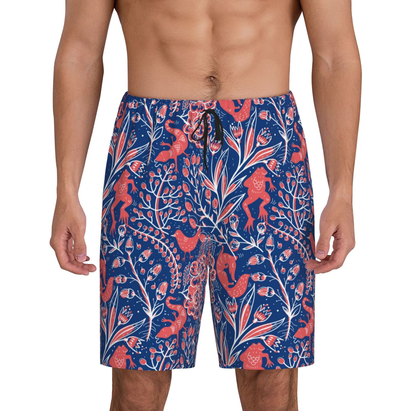 Naloa Retro plants forest animals Men's Short Pajama Pants, Pj Shorts ...