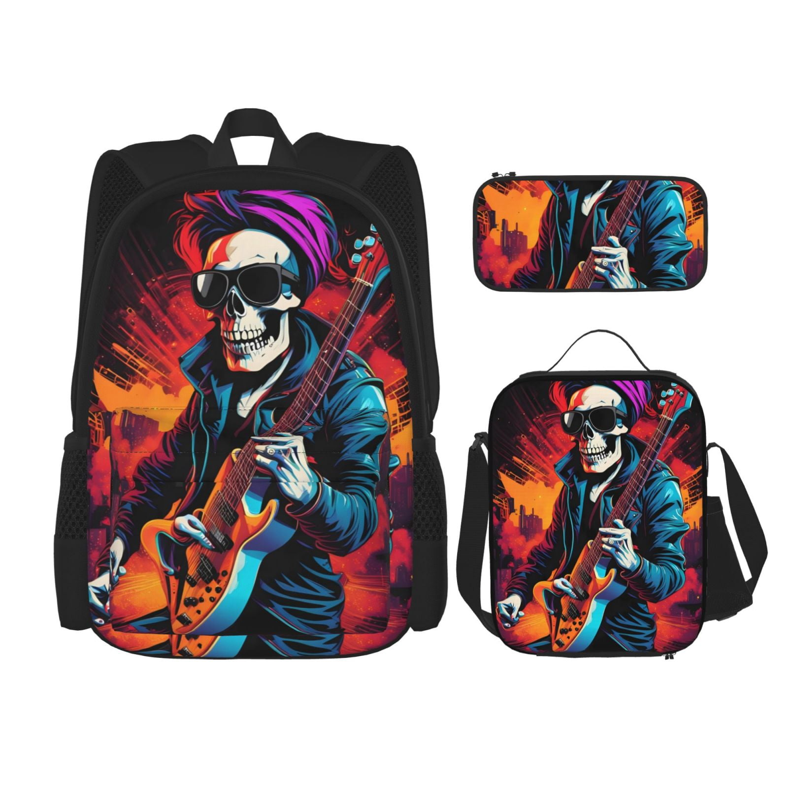 Naloa Rock Skull Singer Print Large Capacity Backpack Lunch Bag Pencil ...
