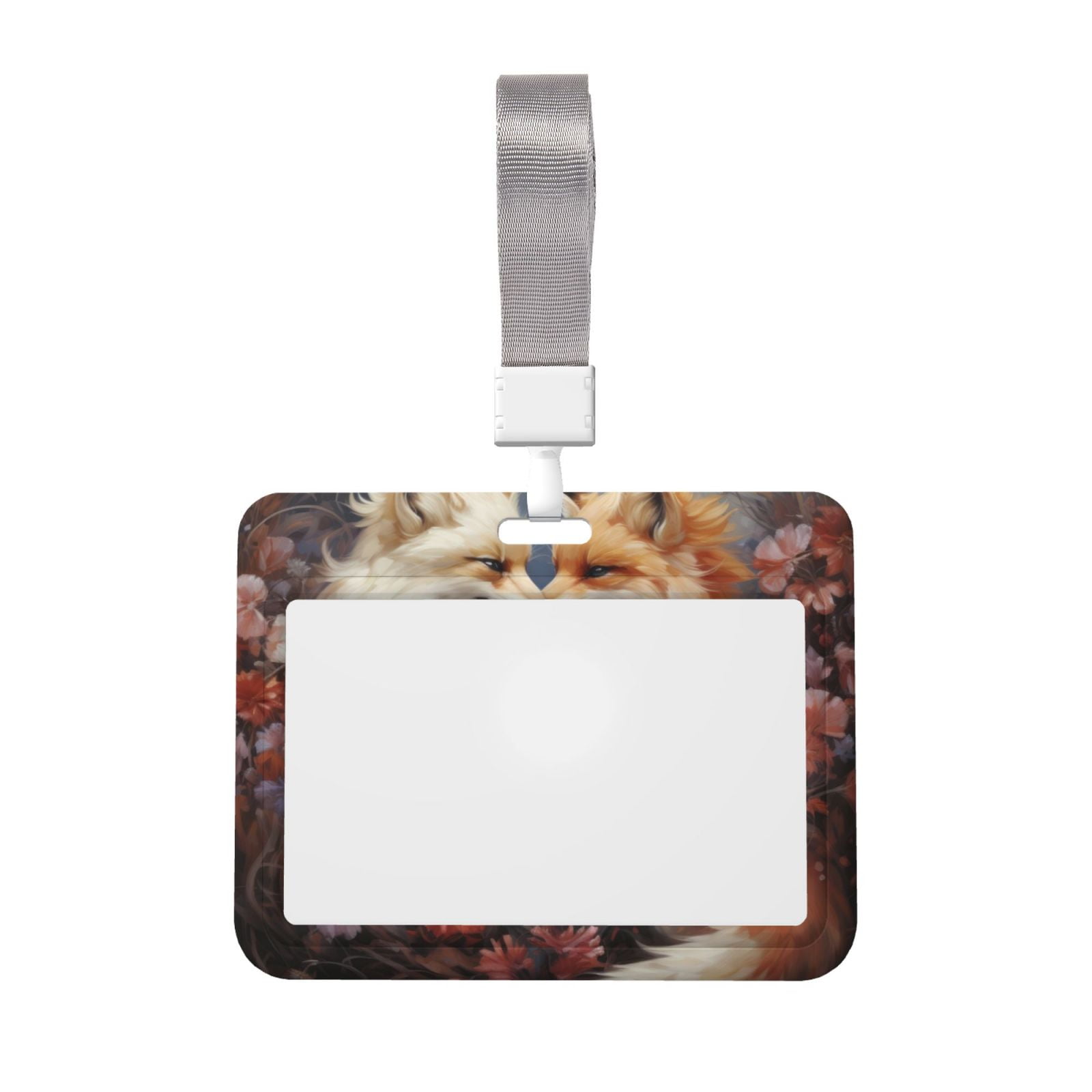 Naloa Romantic Flower Fox Couple Card Badge Holder Work Badge Sleeve ...