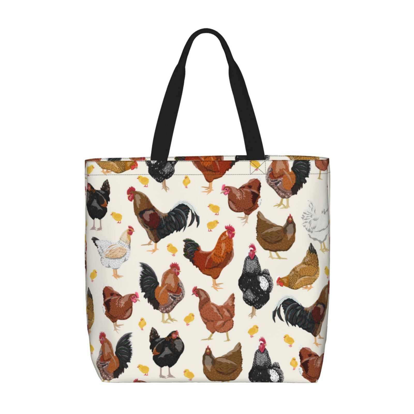 Naloa Roosters and Chickens Tote Bag for Women, Foldable Tote Bag With Zipper, Large Shoulder ...