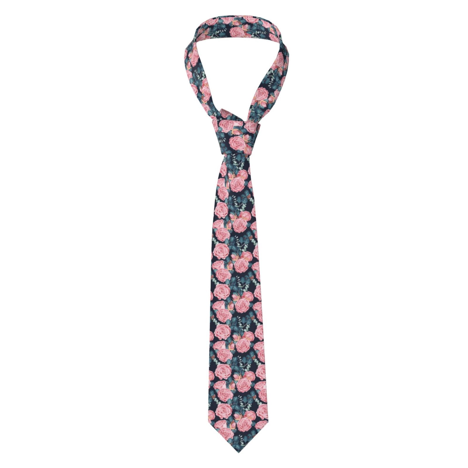 Naloa Rose Flowers Print Solid Color Tie Formal Necktie for Men ...