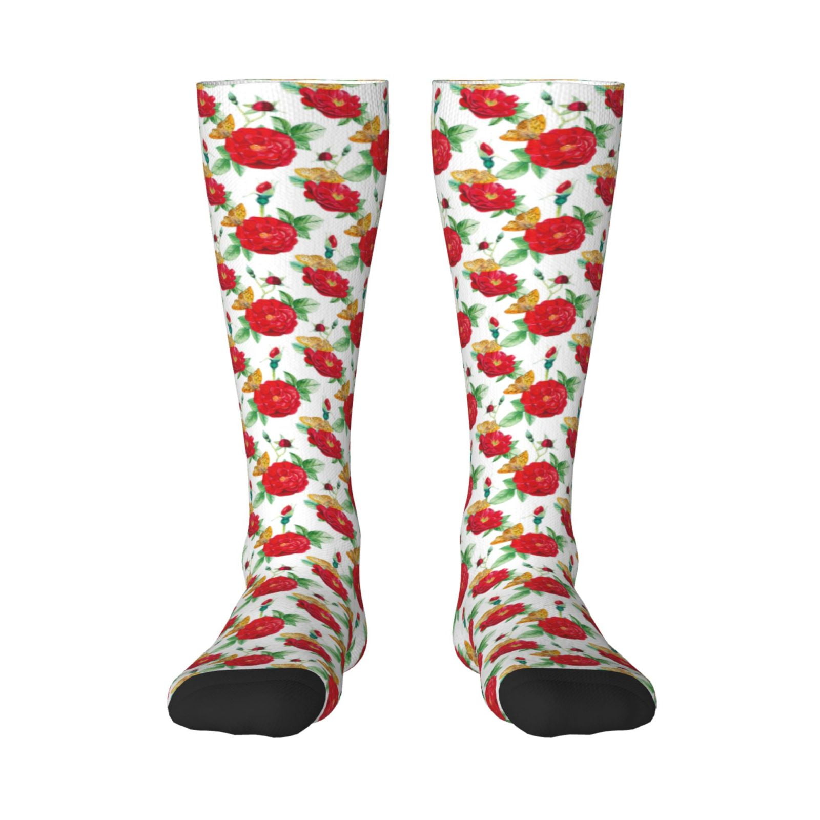 Naloa Rose Flowers Thigh High Socks Extra Long Stretchy Sock Women Over ...