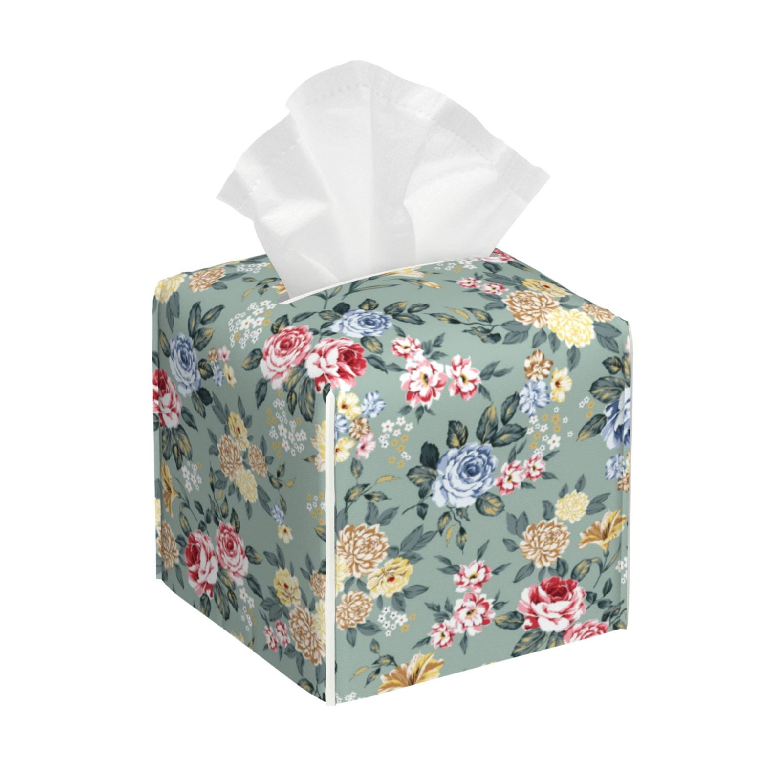 Naloa Rose Flowers Tissue Box CoverLeather Tissue Holder Square Facial ...