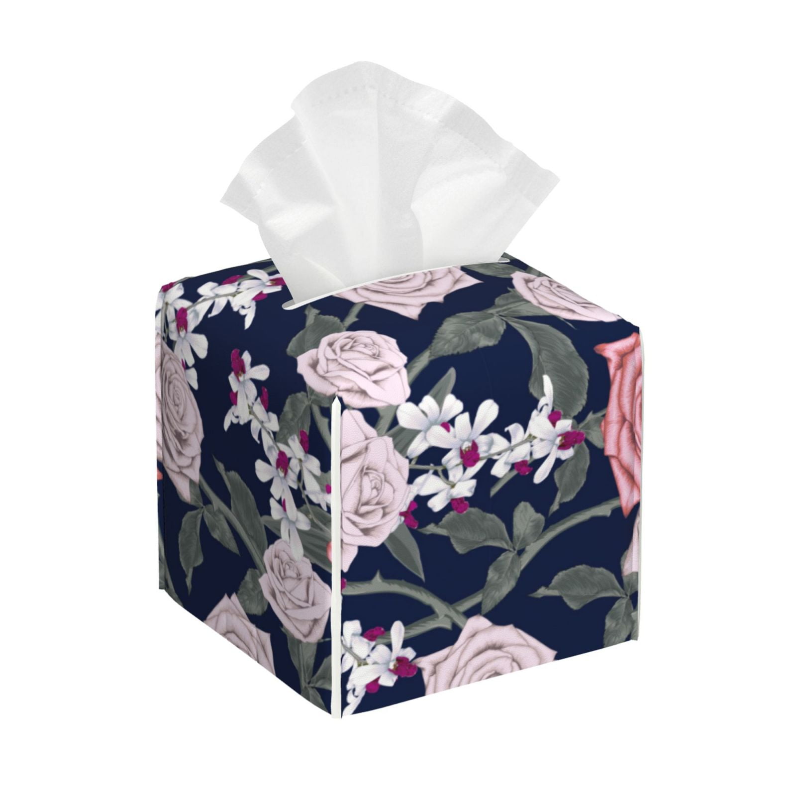 Naloa Rose Flowers Tissue Box CoverLeather Tissue Holder Square Facial ...