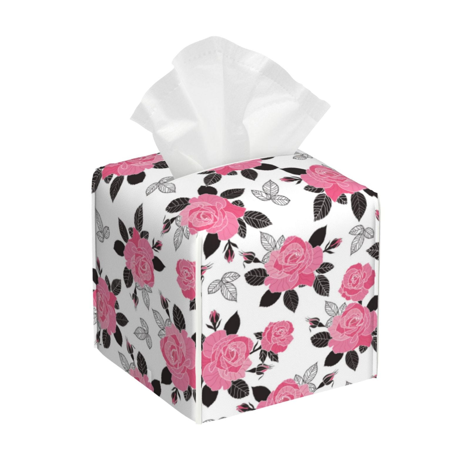 Naloa Rose Flowers Tissue Box CoverLeather Tissue Holder Square Facial ...