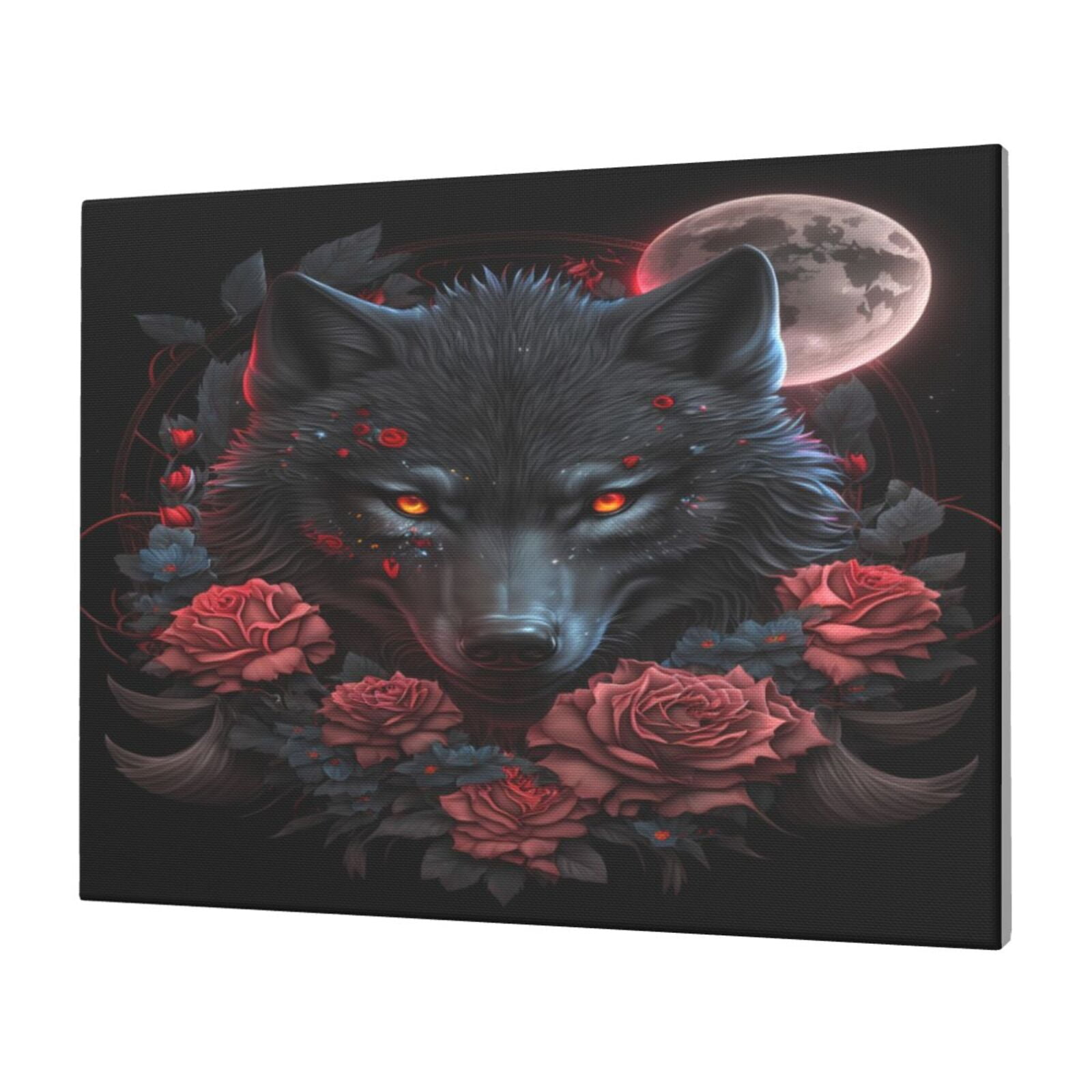Naloa Rose Full Moon Black Wolf Print Canvas Picture,Wall Pictures ...