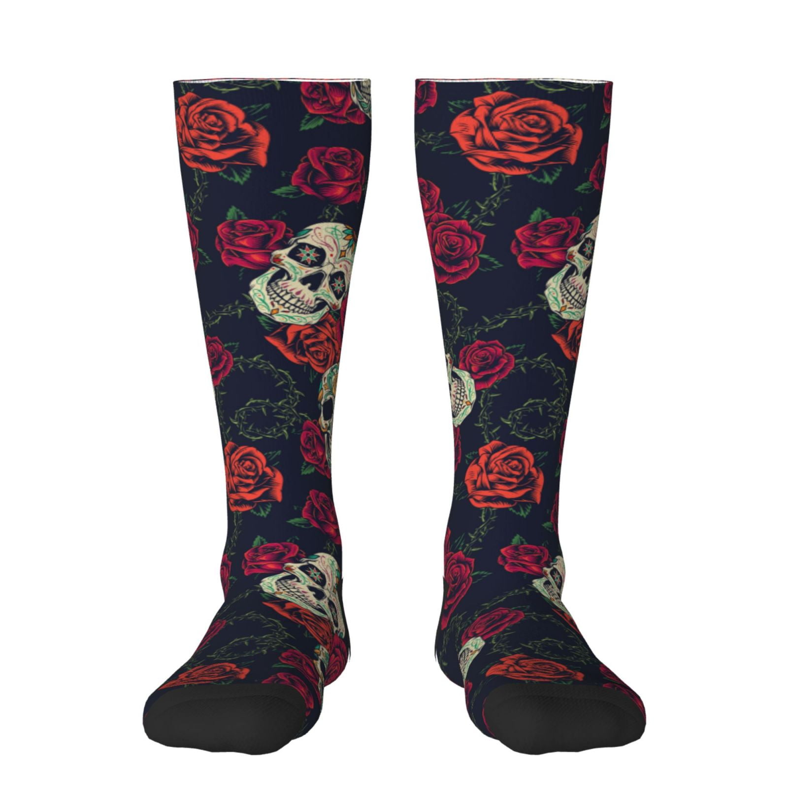 Naloa Roses Skulls Thigh High Socks Extra Long Stretchy Sock Women Over ...