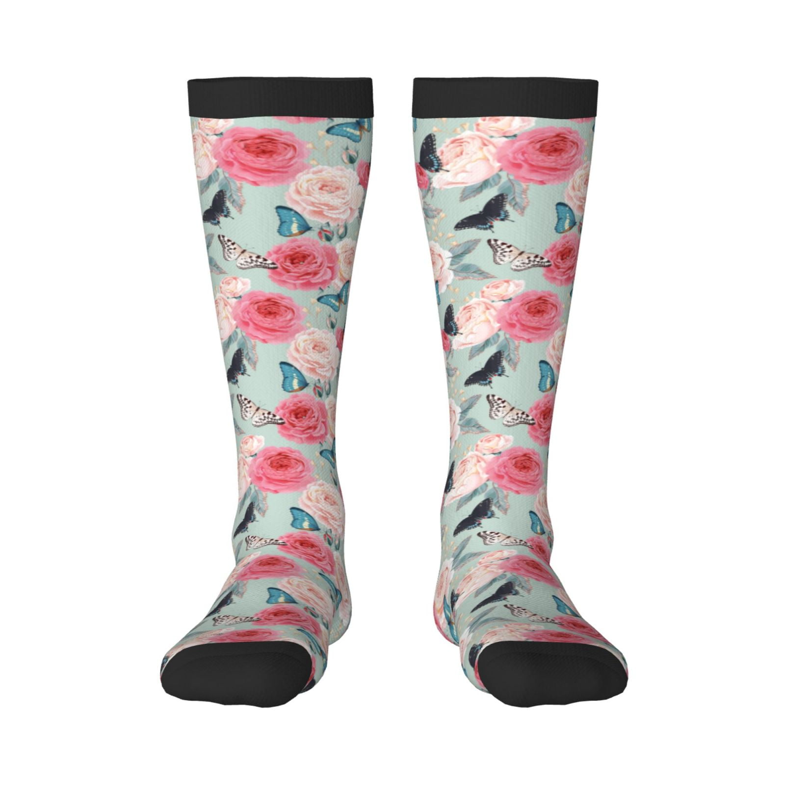Naloa Roses and Butterflies Thigh High Socks Extra Long Stretchy Sock Women Over Knee High ...
